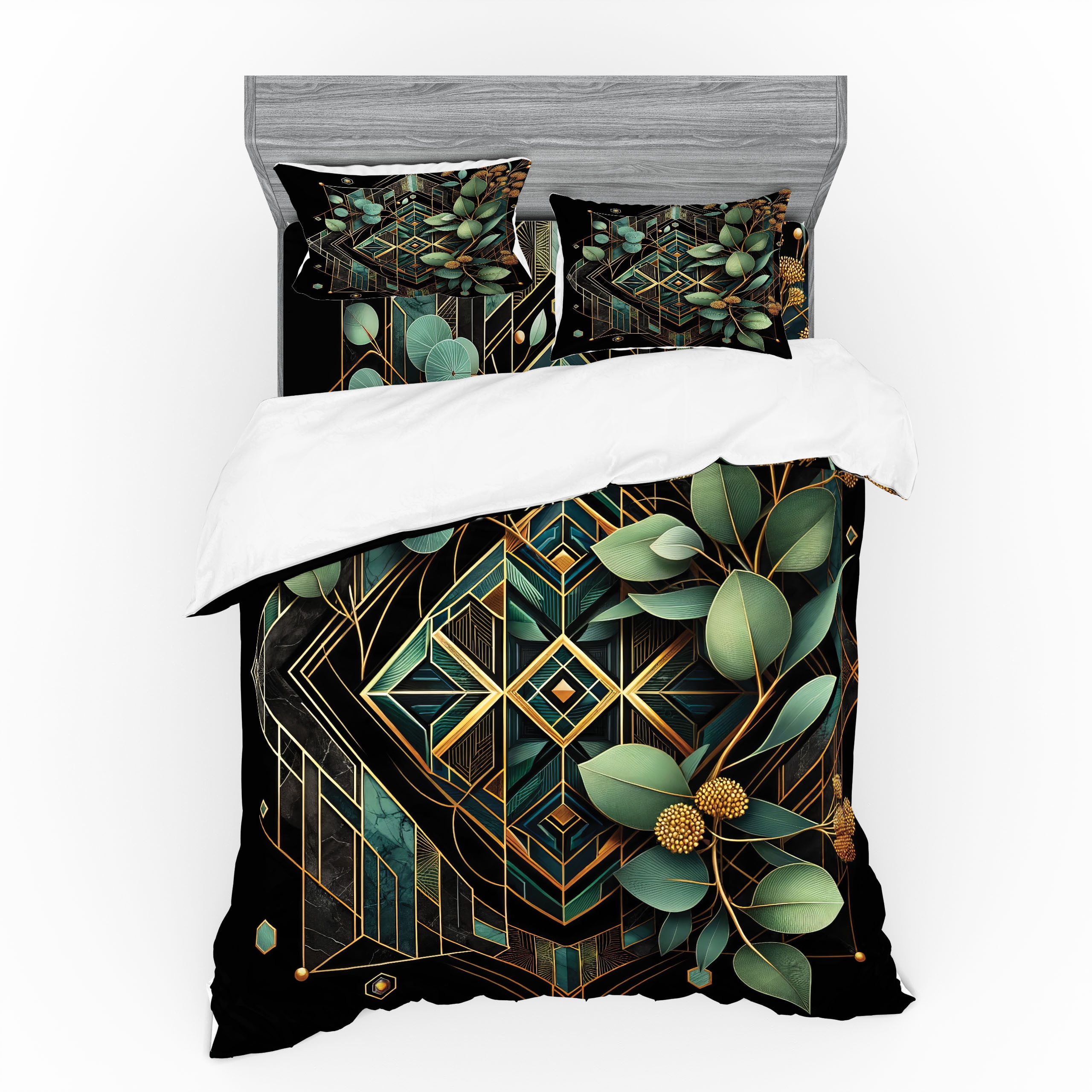 Ambesonne Eucalyptus Leaves Bedding Set 4 Pcs, Art Deco Botany, King ...