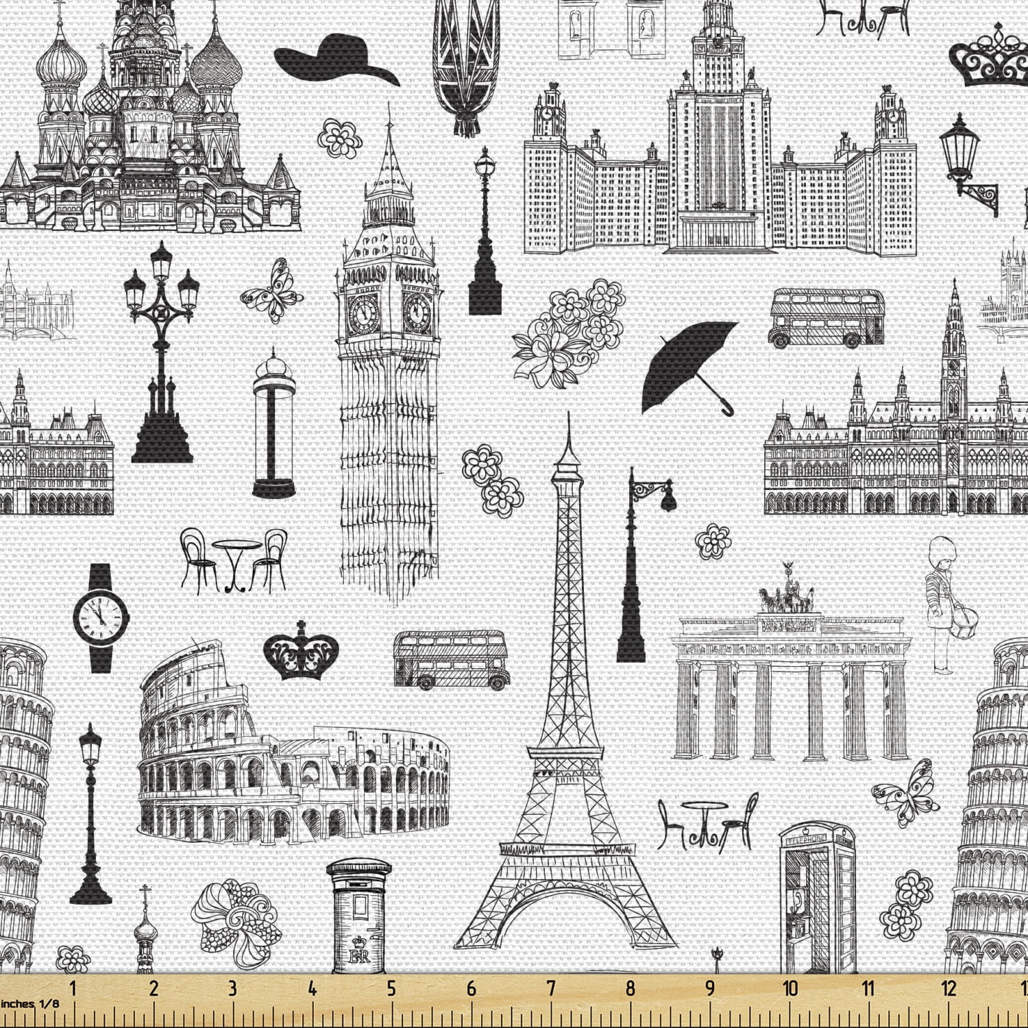 Ambesonne Europe Fabric by the Yard Upholstery, Europe Famous Places ...