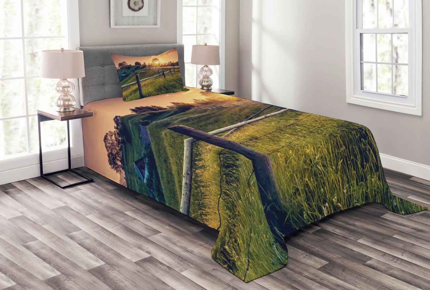 Ambesonne European Quilted Bedspread Set 2 Pcs, Morning Sunbeams Sky ...