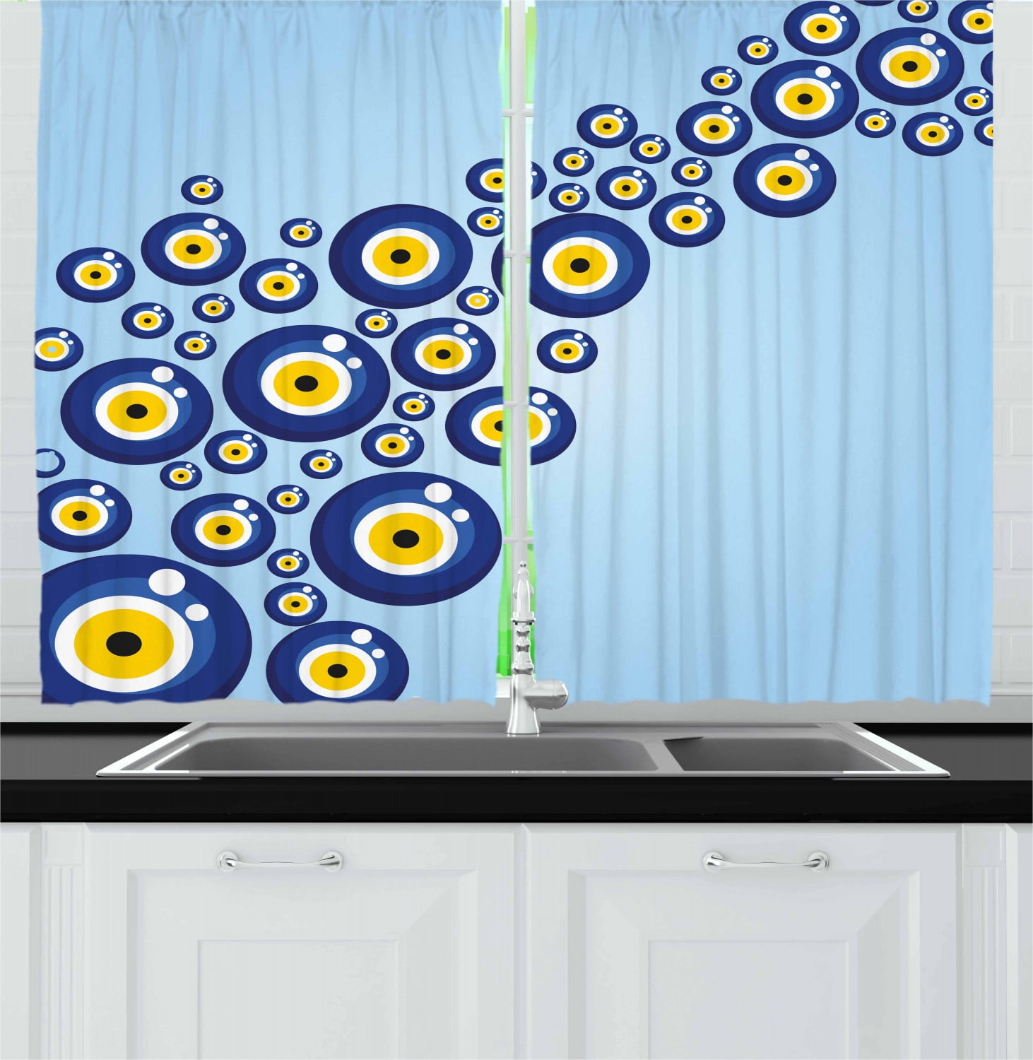 Ambesonne Evil Eye Kitchen Curtains, Diagonal Vivid Pattern, 55"x39 ...