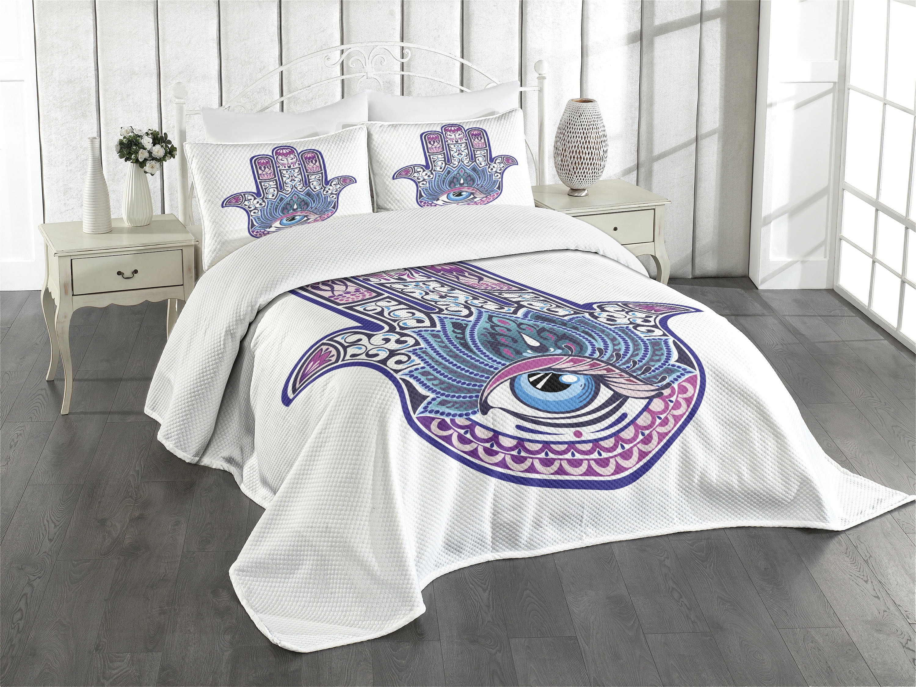 Ambesonne Evil Eye Quilted Bedspread Set 3 Pcs, All Seeing Eye Lotus ...