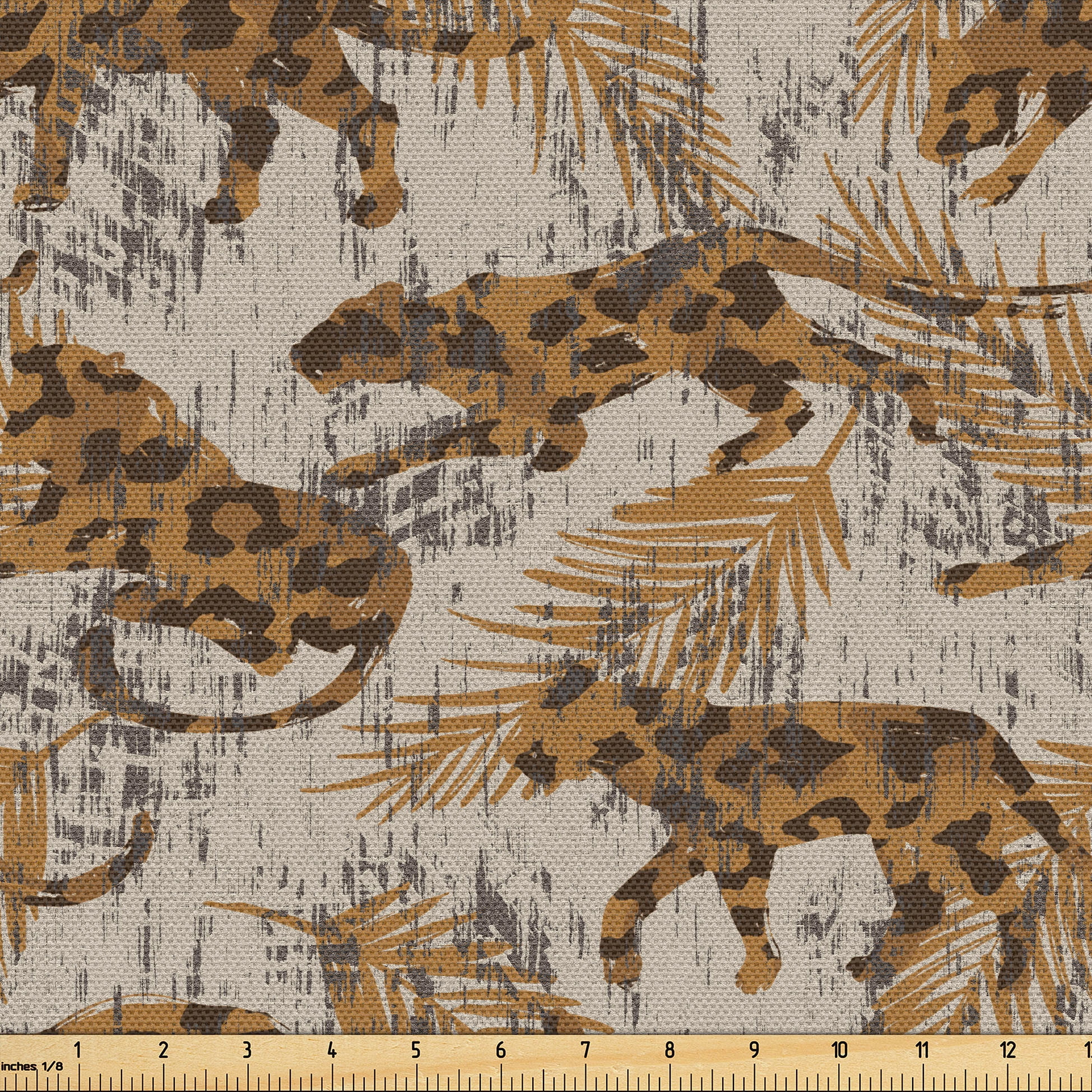 Ambesonne Exotic Fabric by the Yard Upholstery, Cheetah Leaves Earhy ...