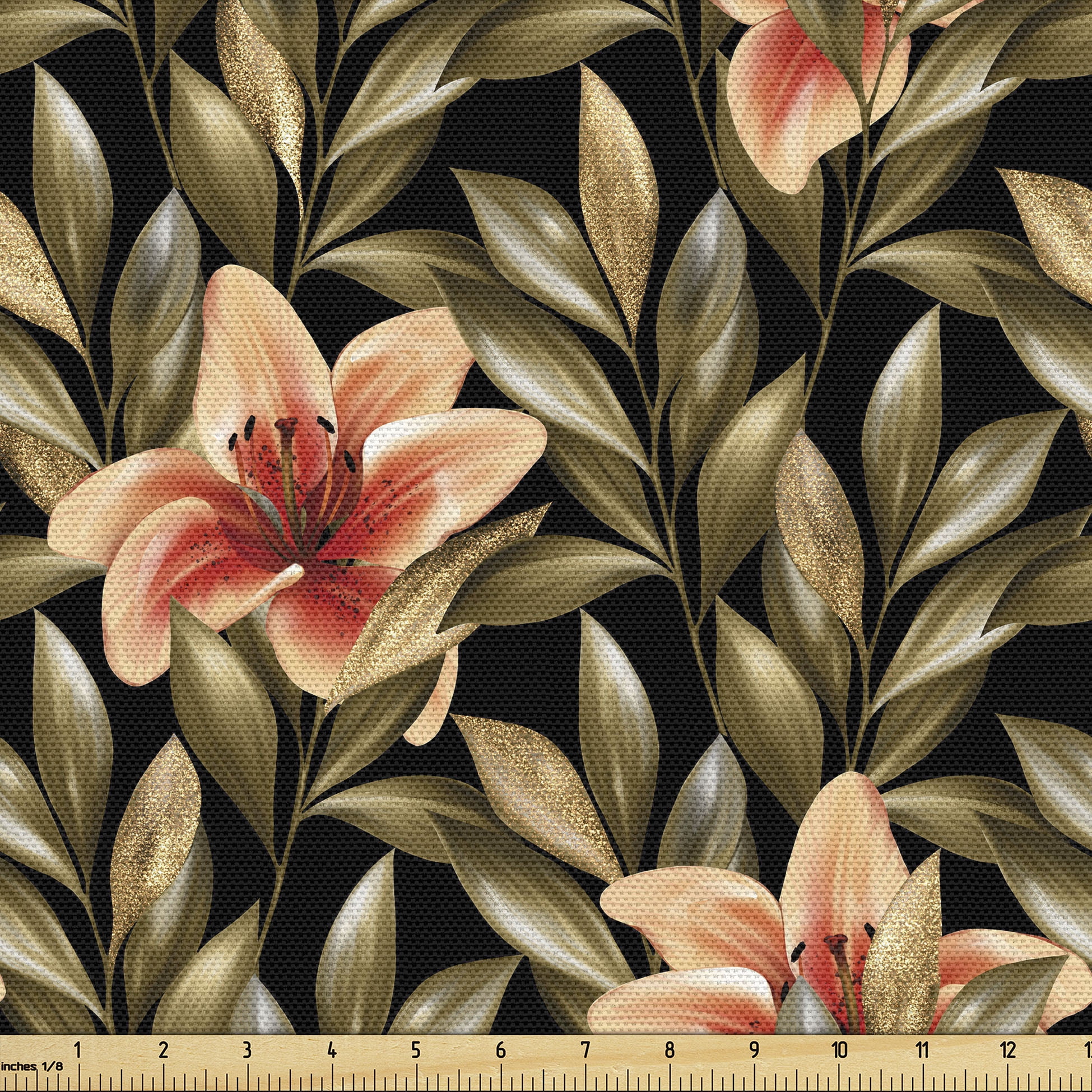 Ambesonne Exotic Fabric by the Yard Upholstery, Lilium Flowers Tropical ...