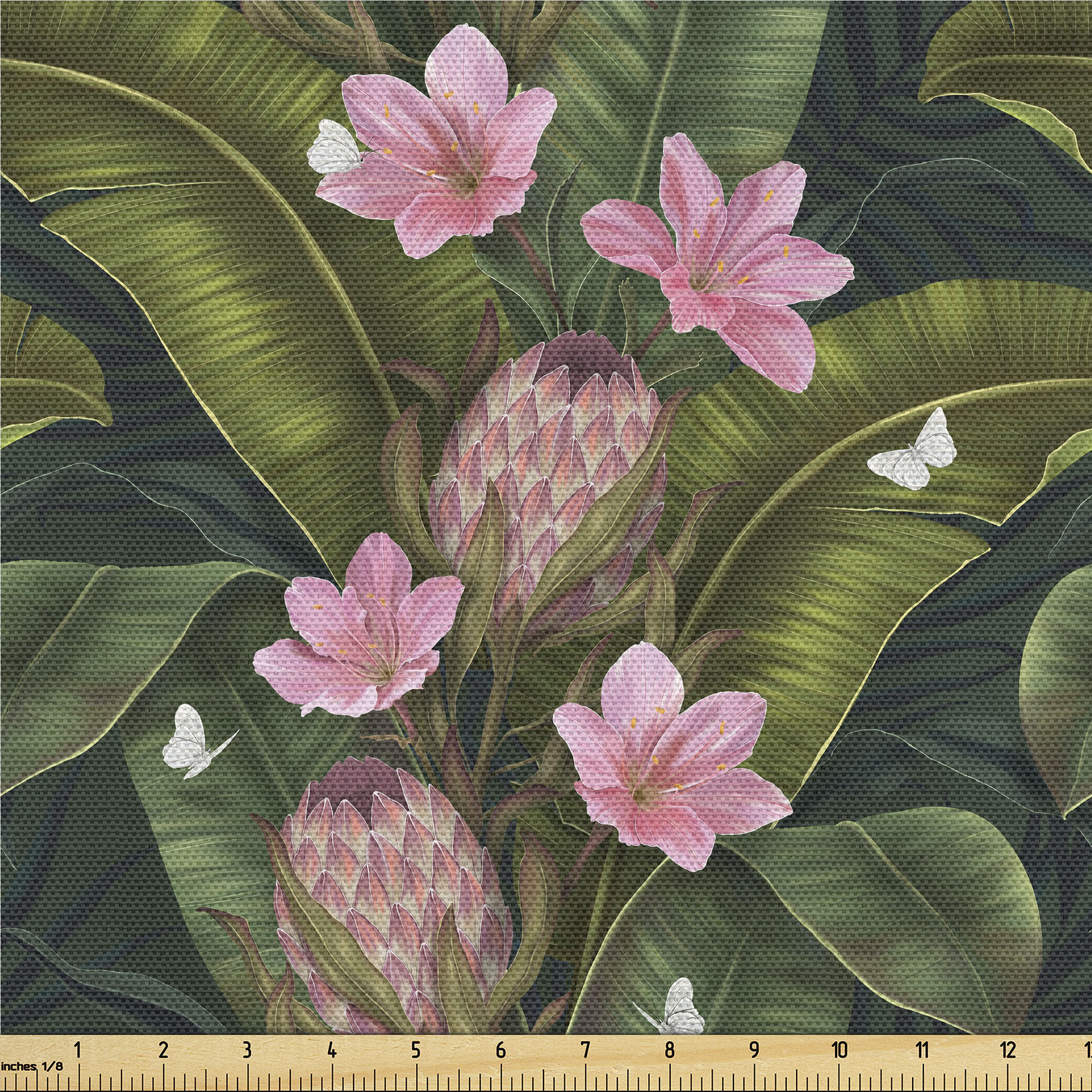 Ambesonne Exotic Fabric by the Yard Upholstery, Tropical Jungle Art ...