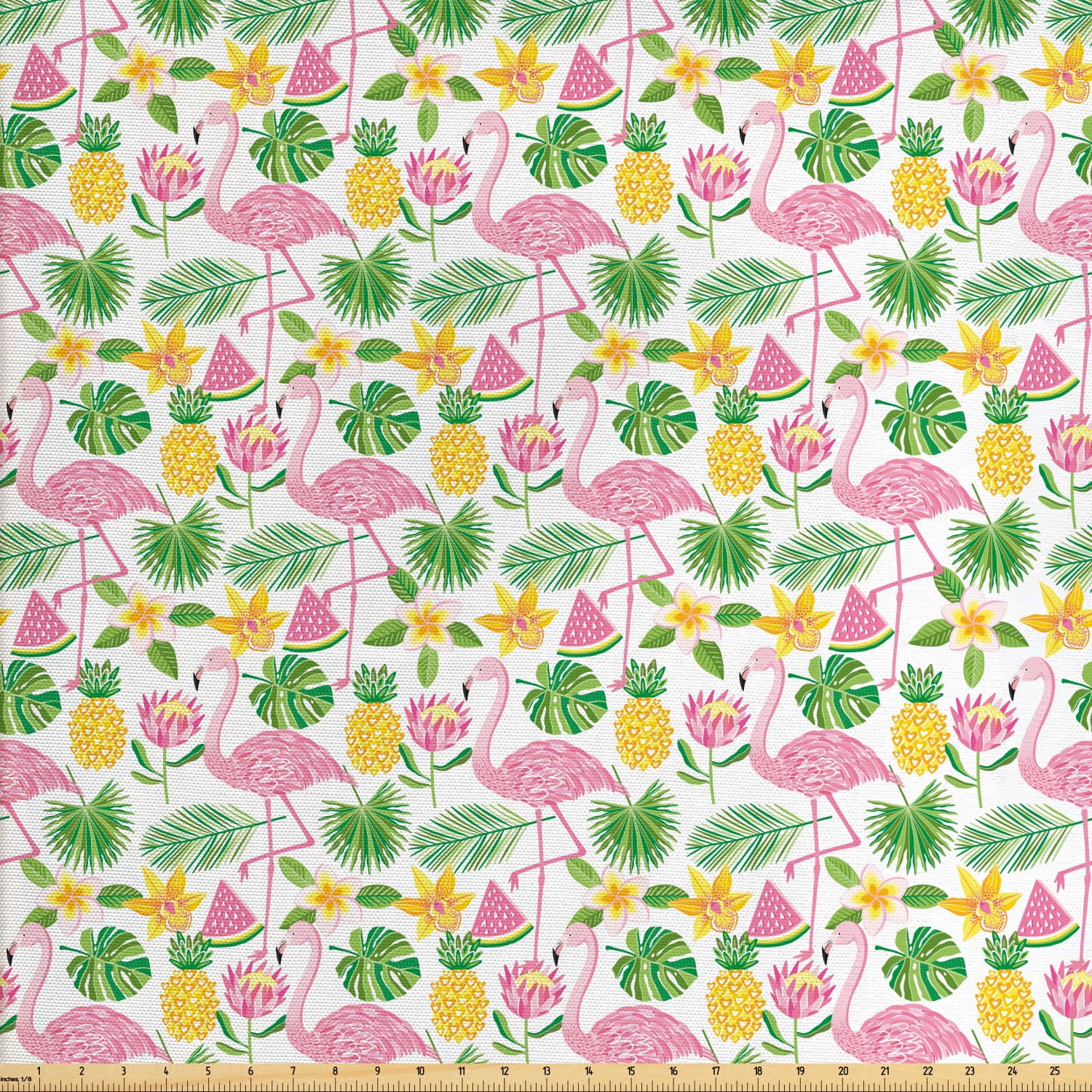 Ambesonne Exotic Fabric by the Yard Upholstery, Flamingos and Fruits ...