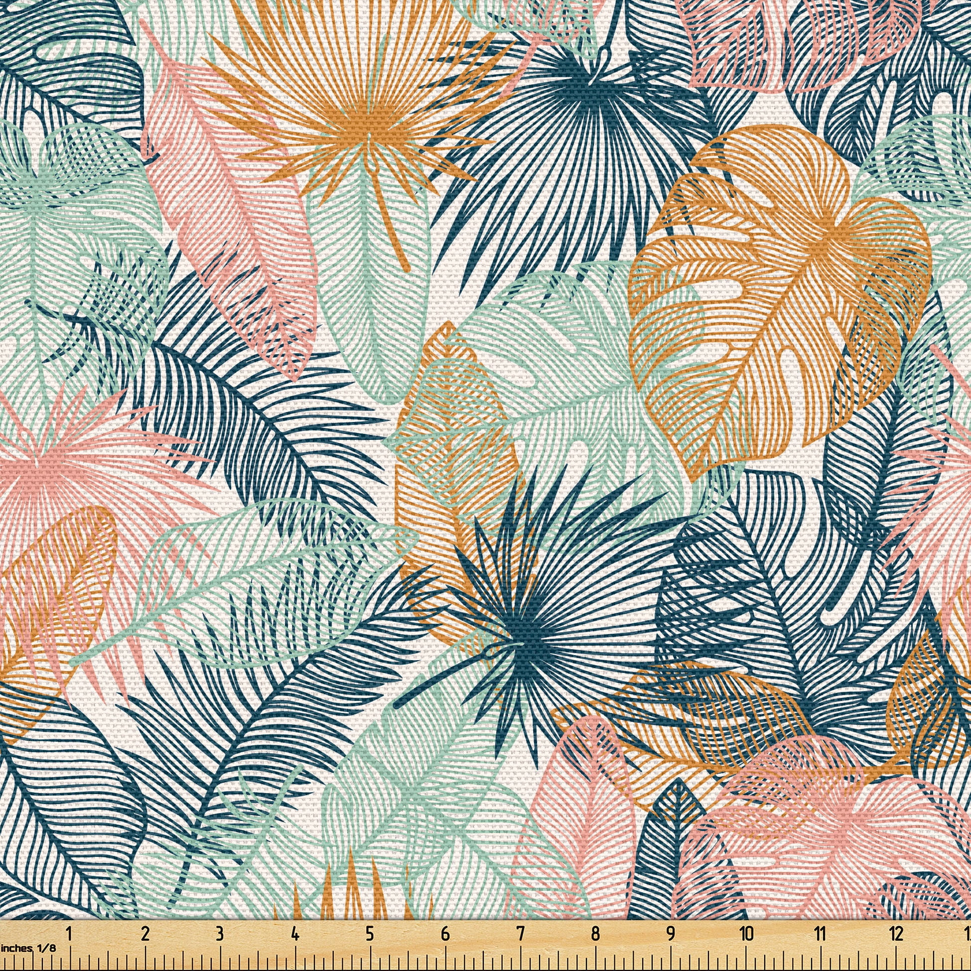 Ambesonne Exotic Fabric by the Yard Upholstery, Jungle Atmosphere Leafy ...