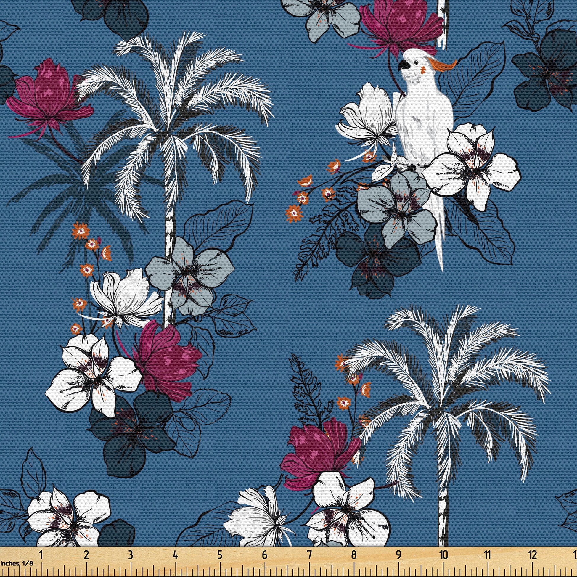 Ambesonne Exotic Fabric by the Yard Upholstery, Macaw Birds Palm ...