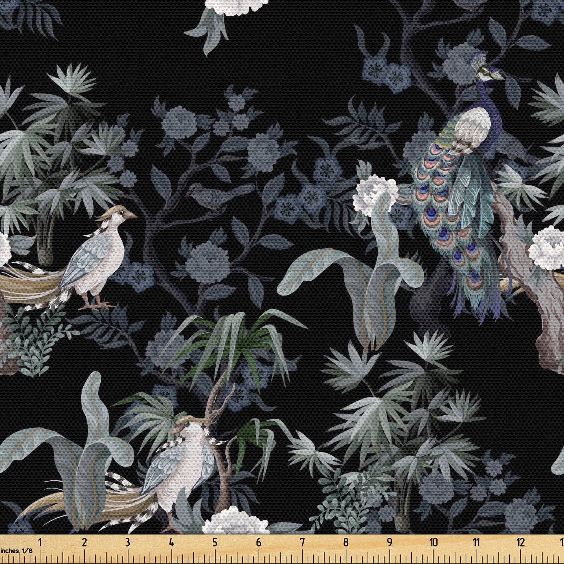 Ambesonne Exotic Fabric by the Yard Upholstery, Vintage Bohemian Leafy ...