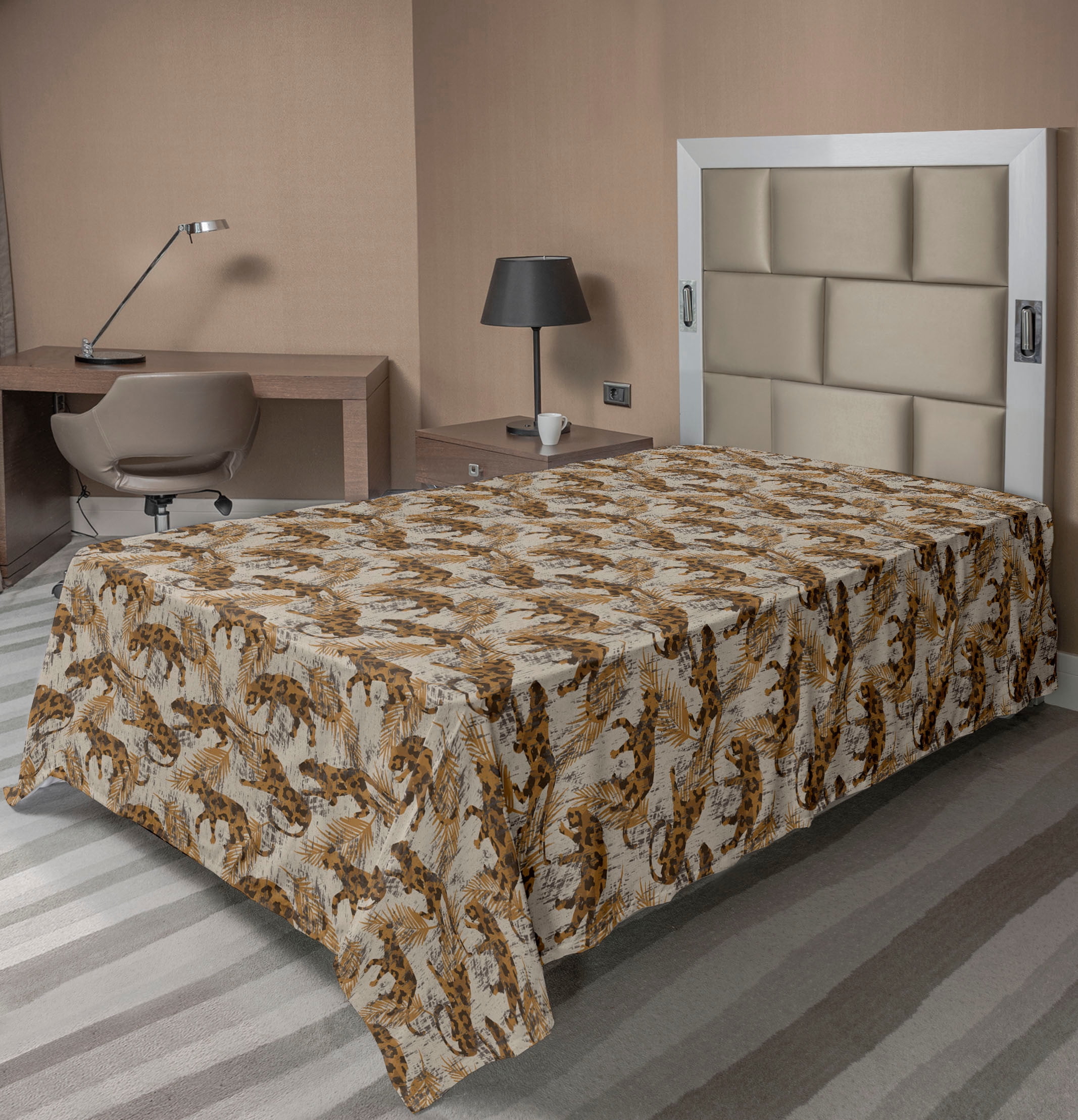 Ambesonne Exotic Flat Bedding Sheet Soft Top Sheet, Cheetah Leaves ...