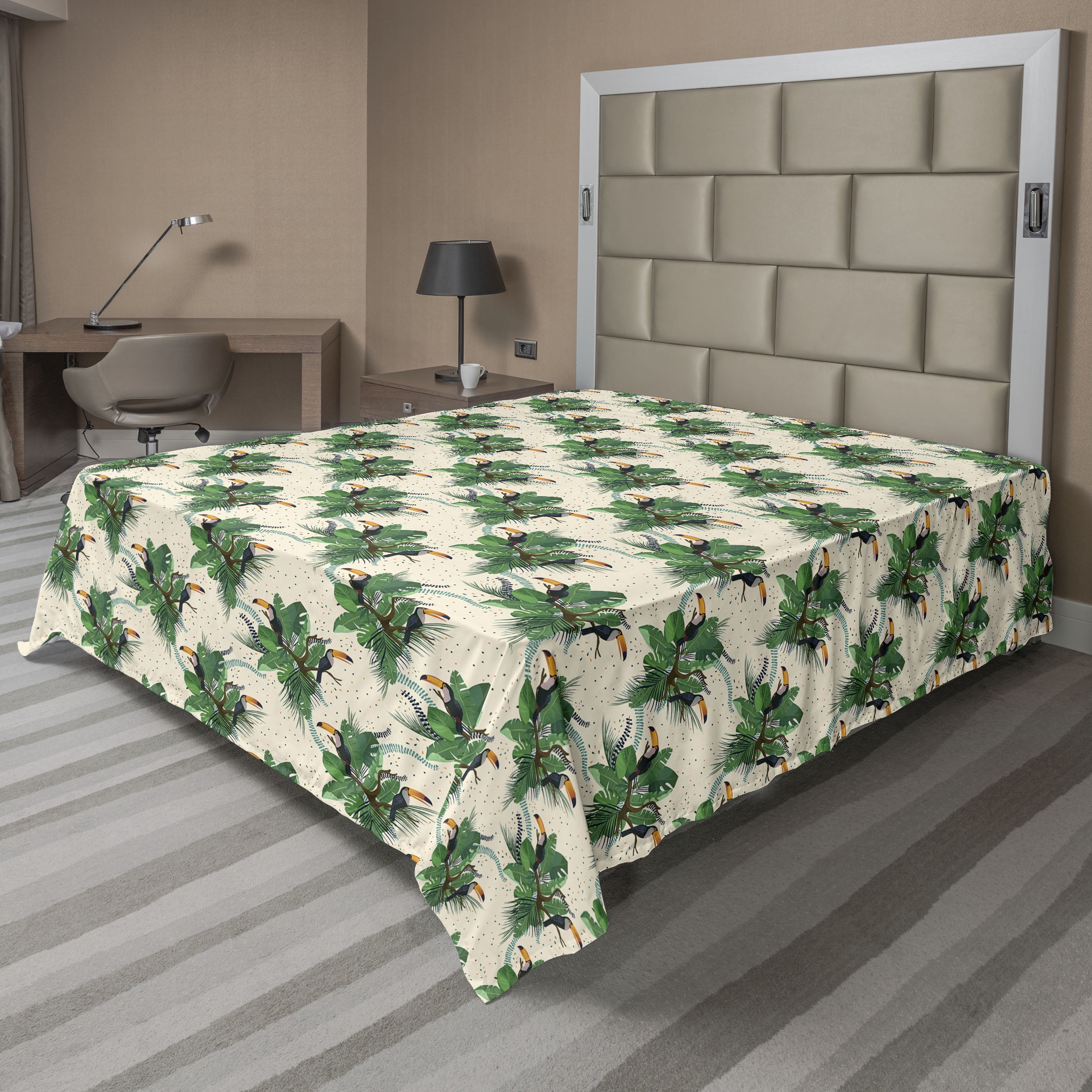 Ambesonne Exotic Flat Bedding Sheet Soft Top Sheet, Toucan Bird Drawing ...