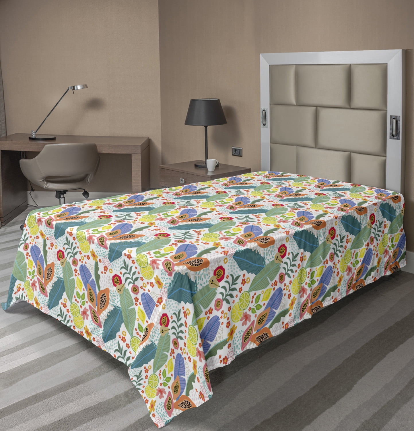Ambesonne Exotic Flat Sheet, Flowers and Lemon Orange, TwinXL Size ...