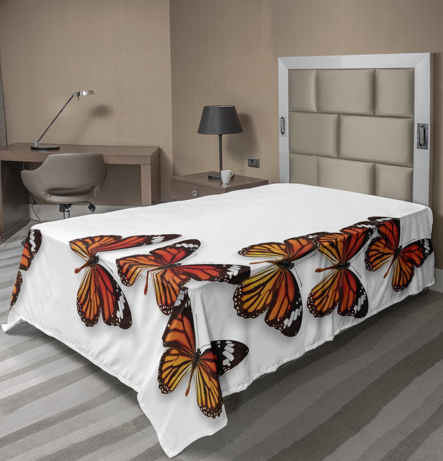Ambesonne Exotic Flat Sheet, Spring Monarch Bug, TwinXL Size, Dark ...