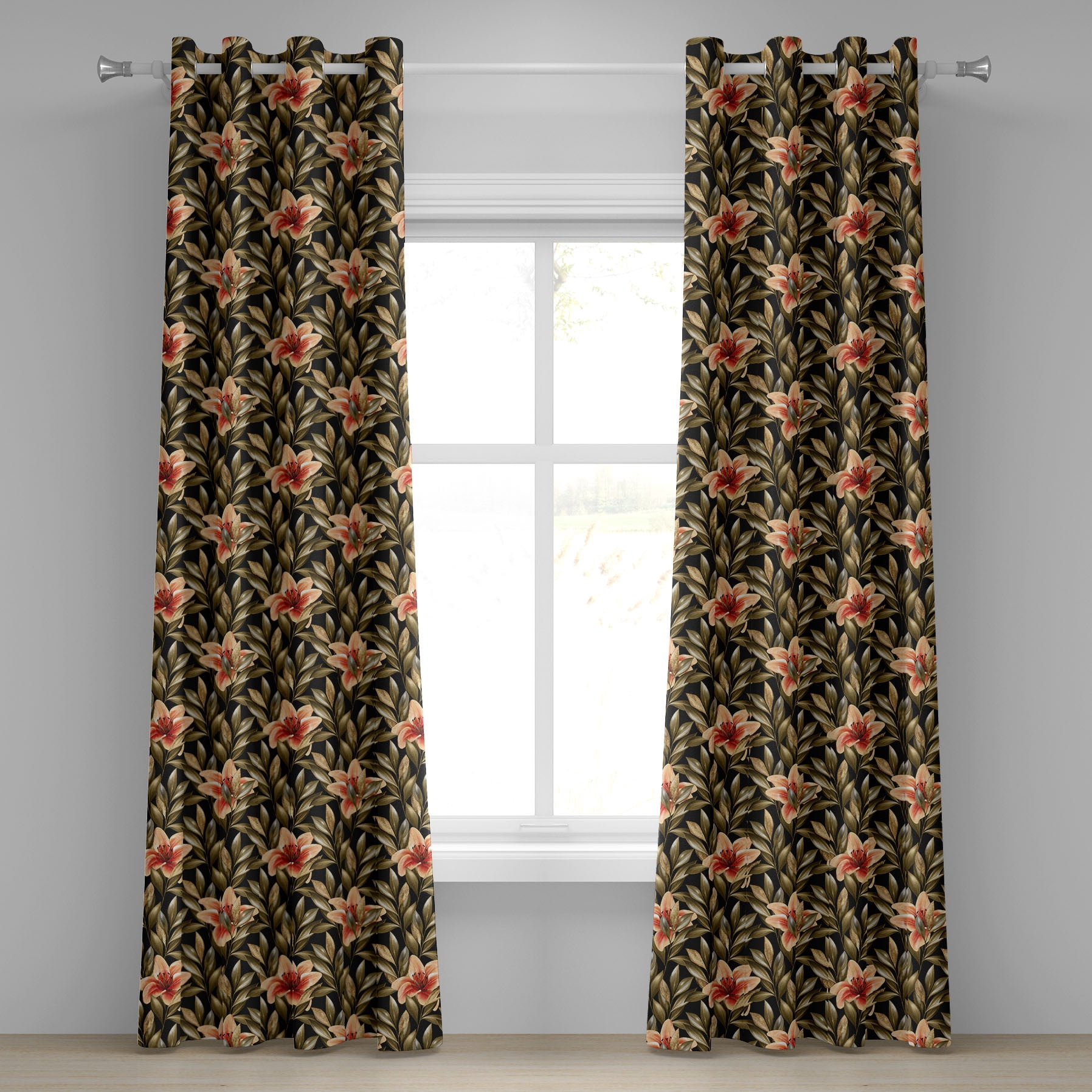 Ambesonne Exotic Grommet Curtain, Lilium Flowers Tropical Art, 50"x120 ...