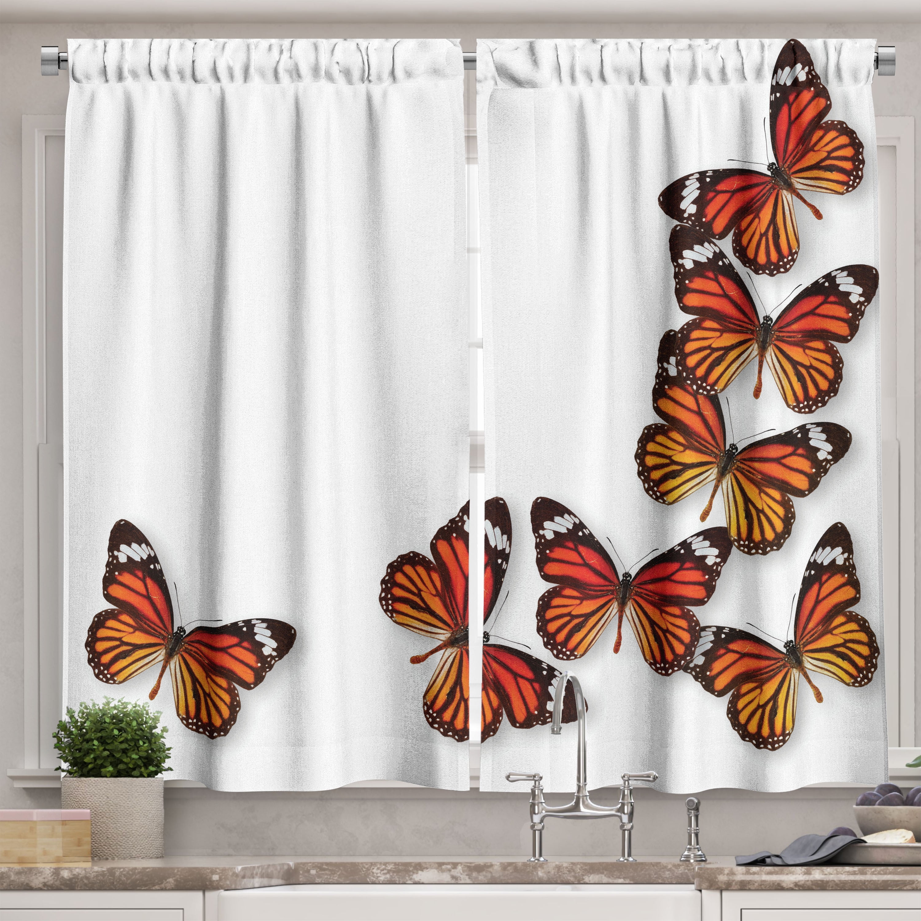Ambesonne Exotic Kitchen Curtains, Spring Monarch Bug, 55"x45", Dark ...