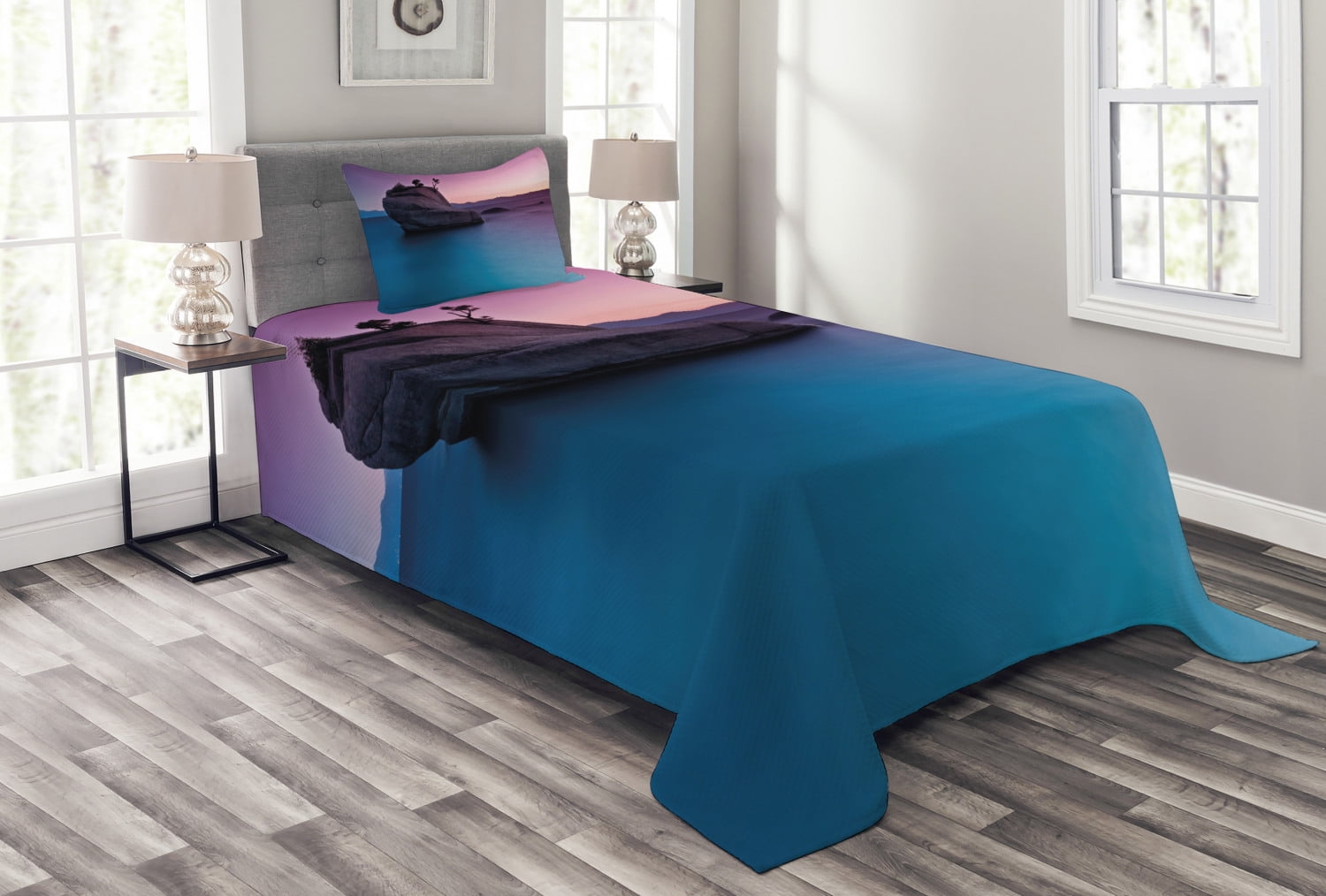 Ambesonne Exotic Quilted Bedspread Set 2 Pcs, Bonsai Rock Lake Tahoe ...