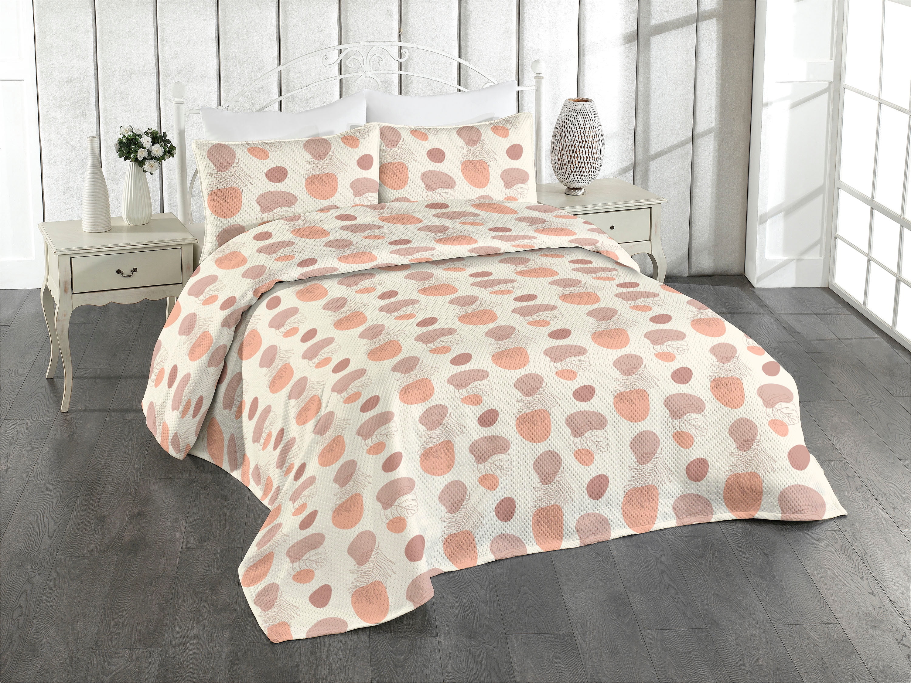 Ambesonne Exotic Quilted Bedspread Set 3 Pcs, Tropical Palm Tree Leaf ...