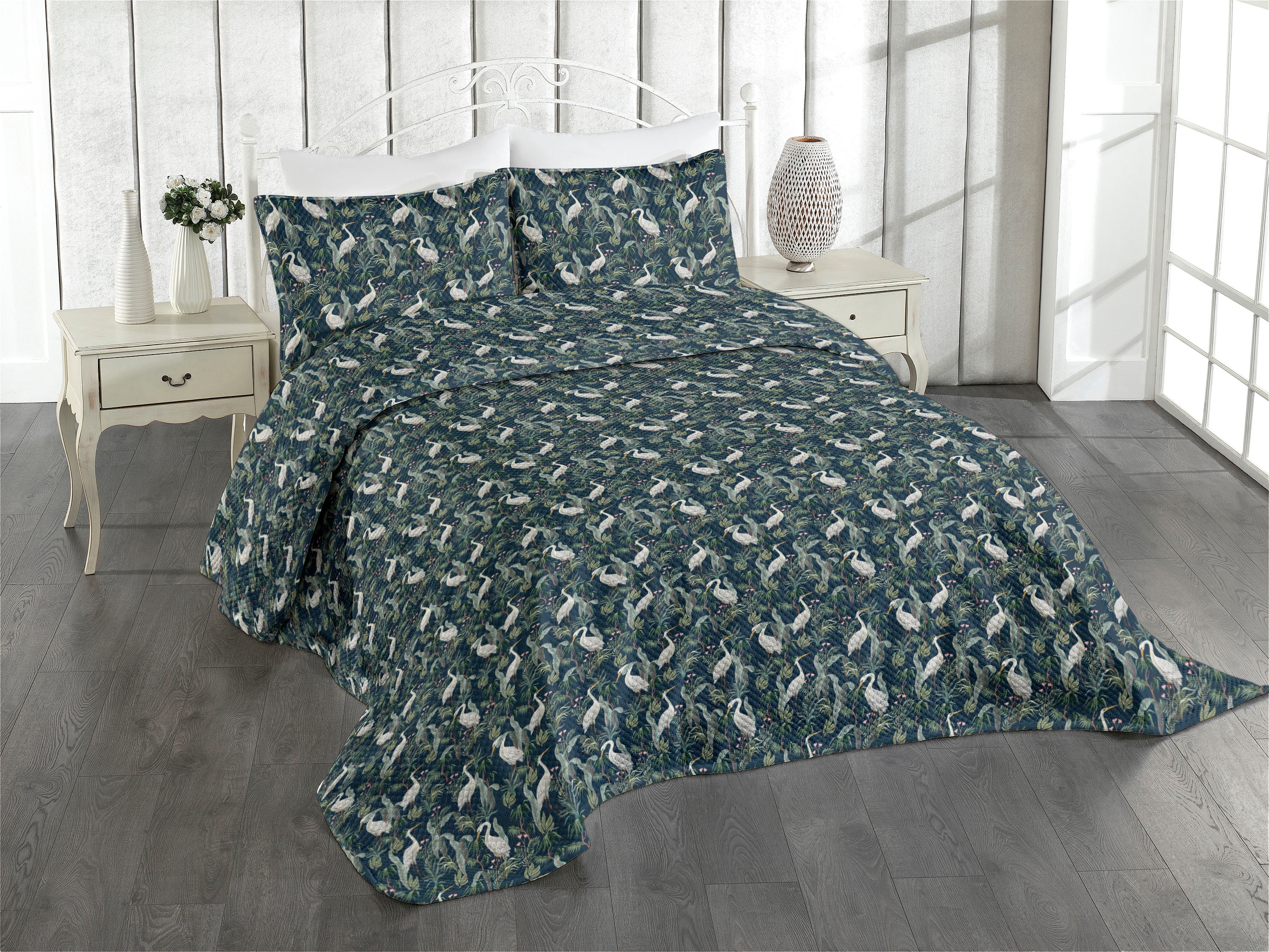 Ambesonne Exotic Quilted Coverlet 3 Pcs, Jungle Leaves Retro Botany ...