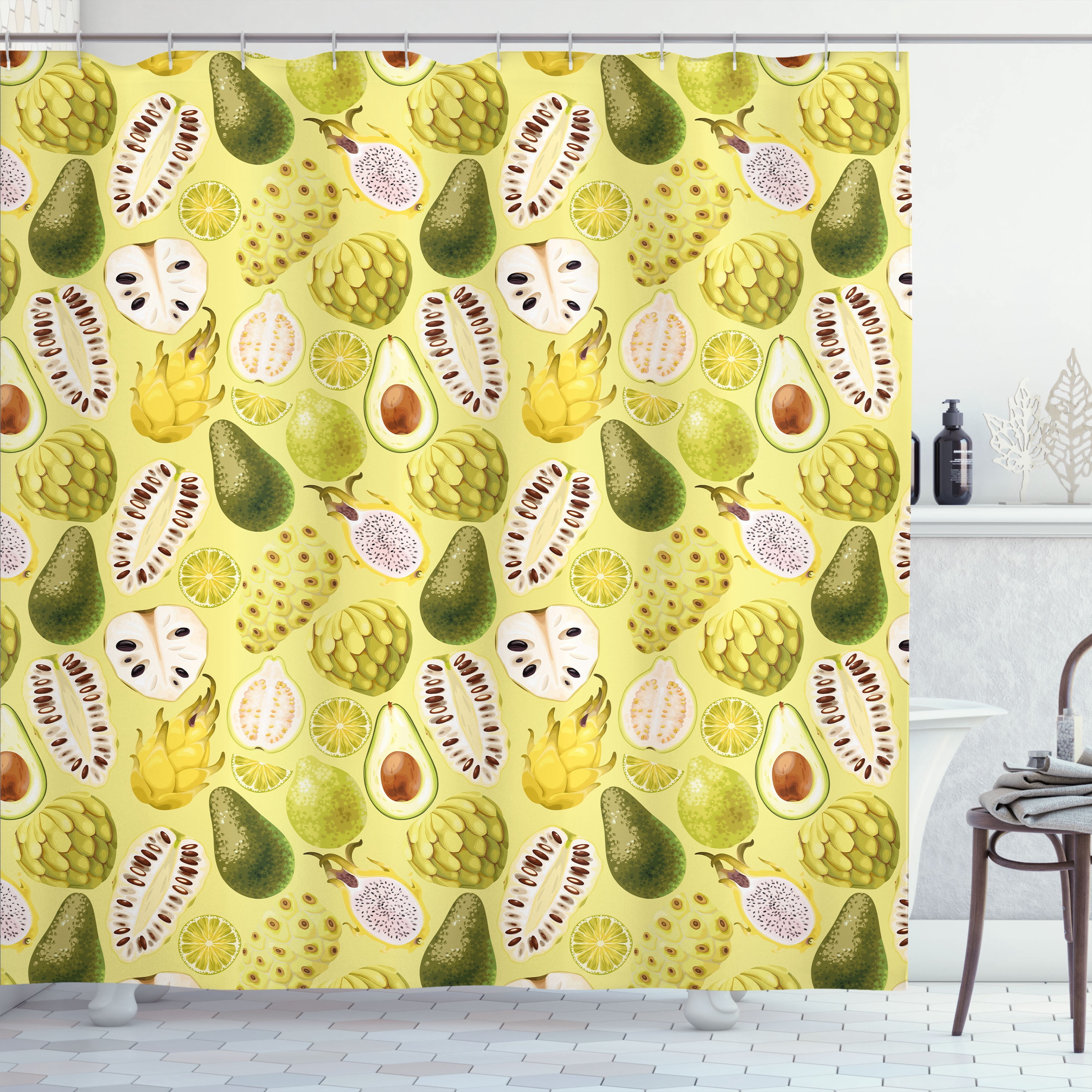 Ambesonne Exotic Shower Curtain, Avocados Dragon Fruit Guava, 69"Wx84"L ...