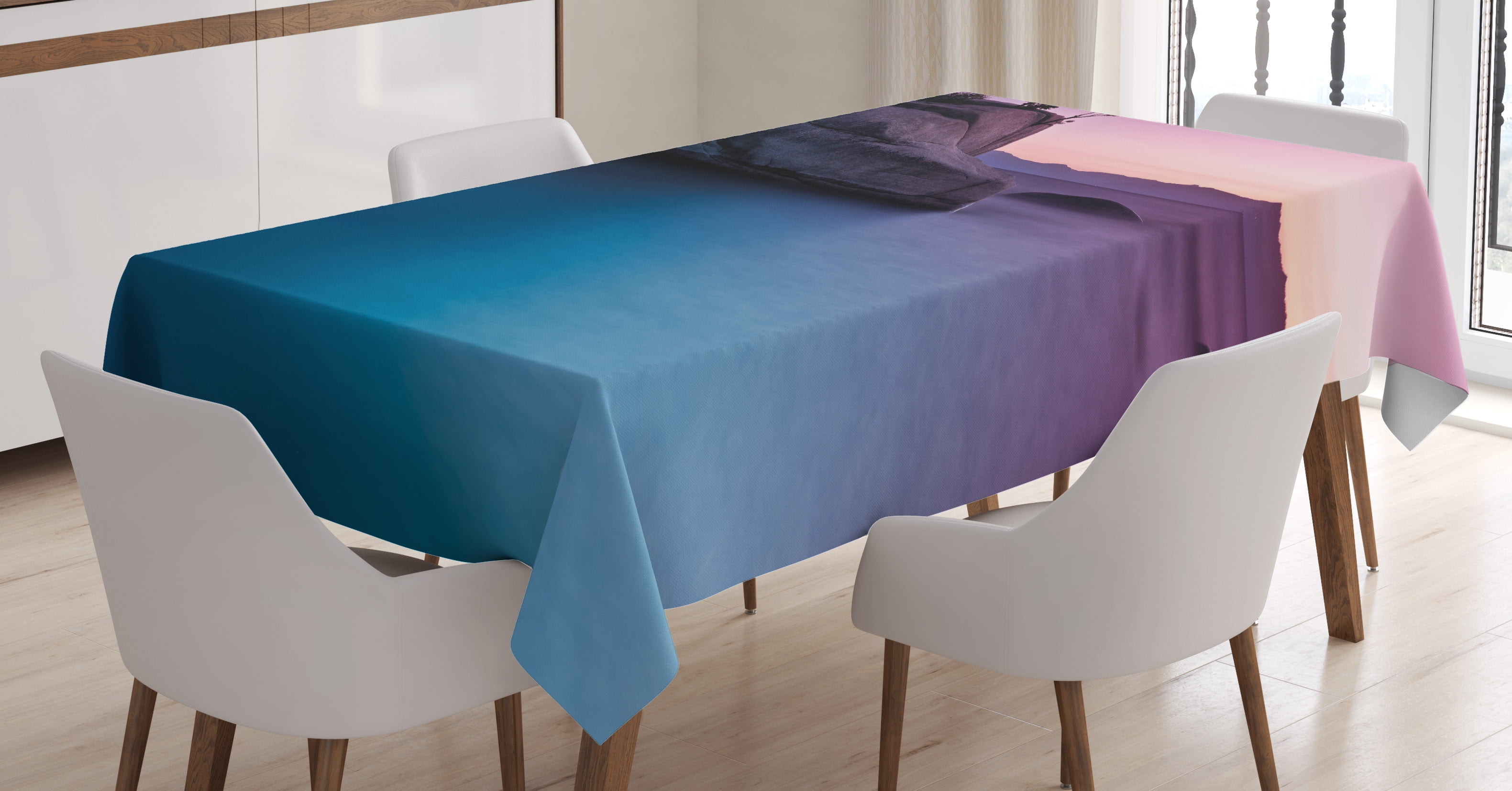 Ambesonne Exotic Tablecloth Rectangular Table Cover, Bonsai Rock Lake ...
