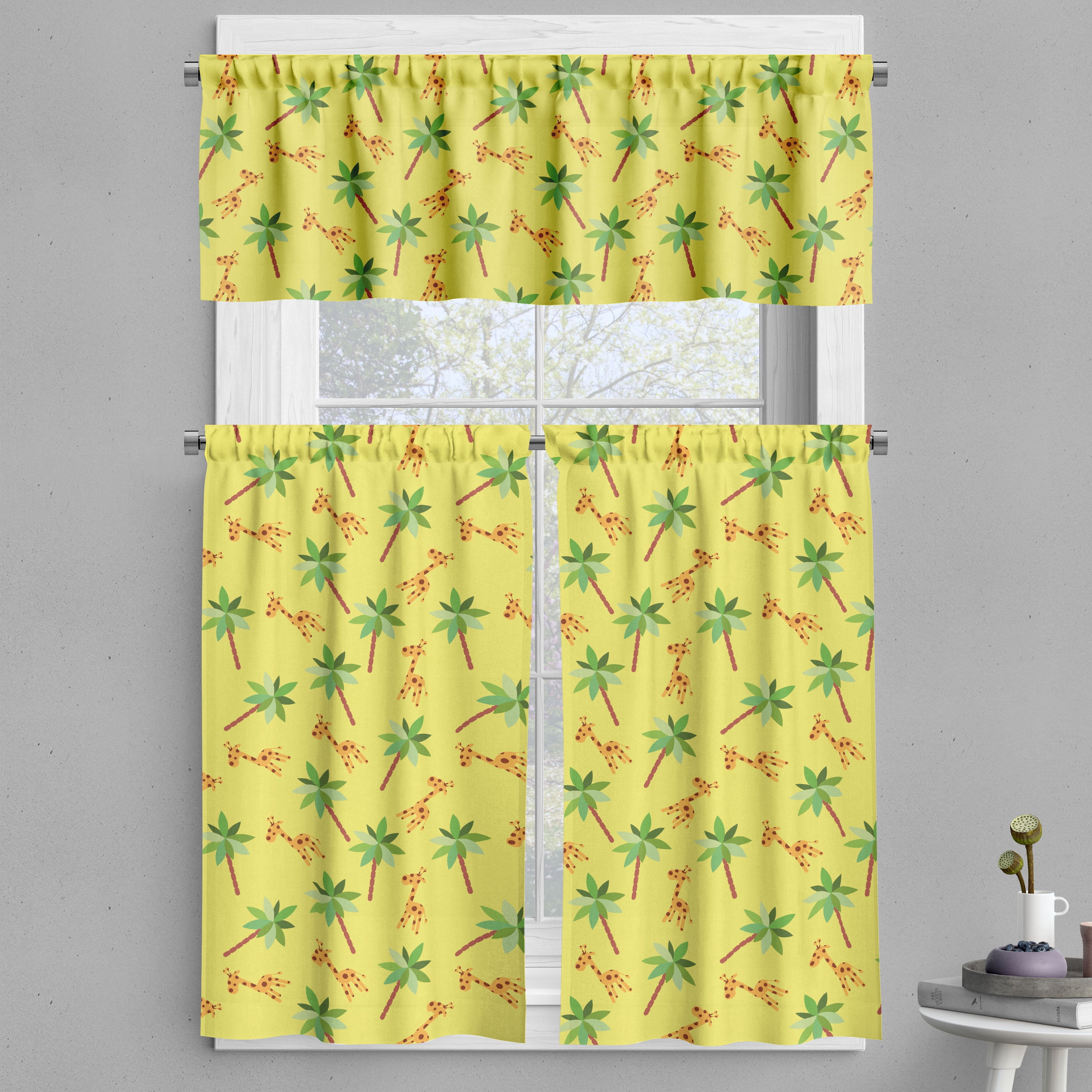 Ambesonne Exotic Valance & Curtain, Giraffe Palm Trees Motifs, 55"x30 ...