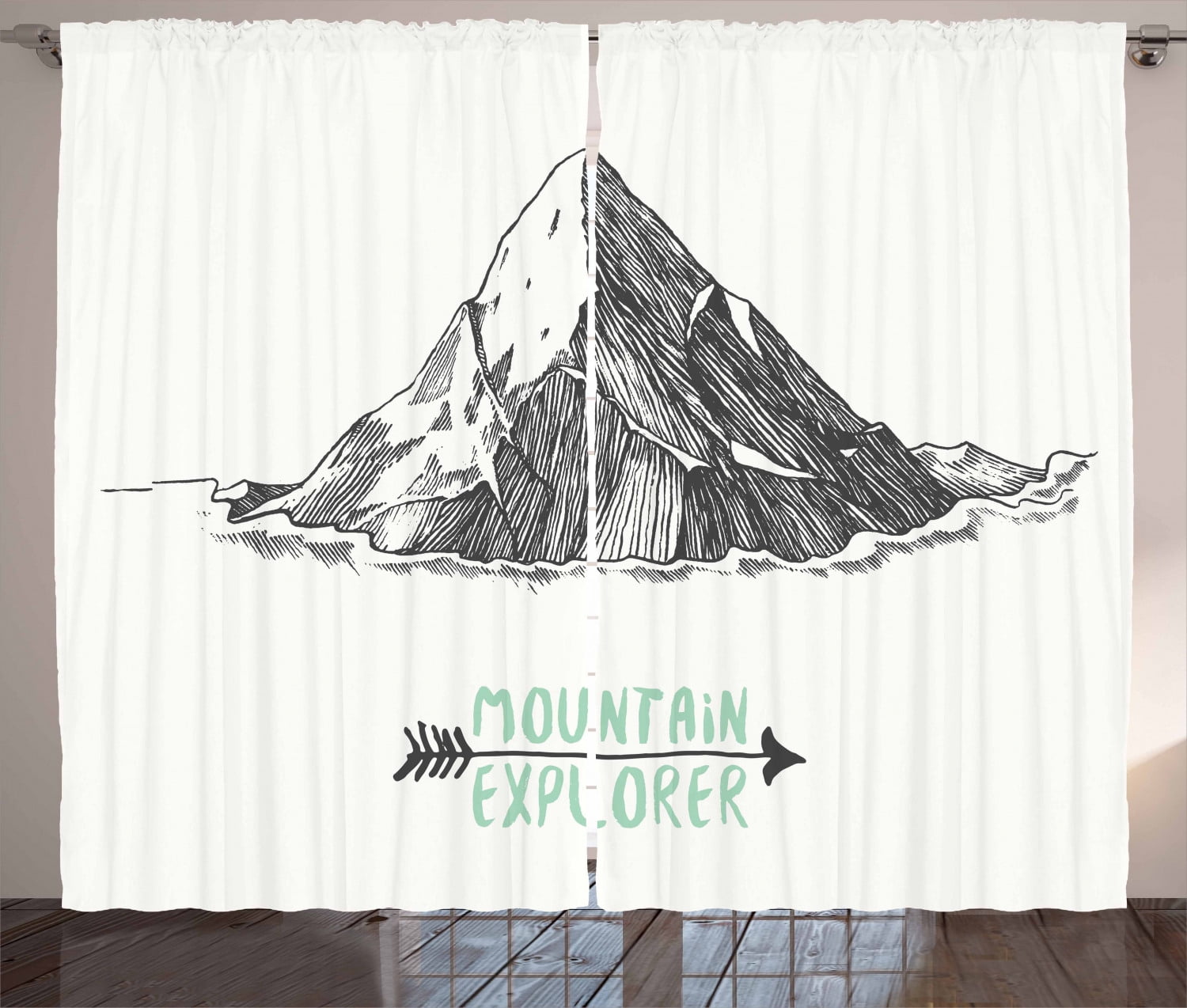 Ambesonne Explore Curtains 2 Panel Set, Sketch Mountain Arrow, 108" x ...
