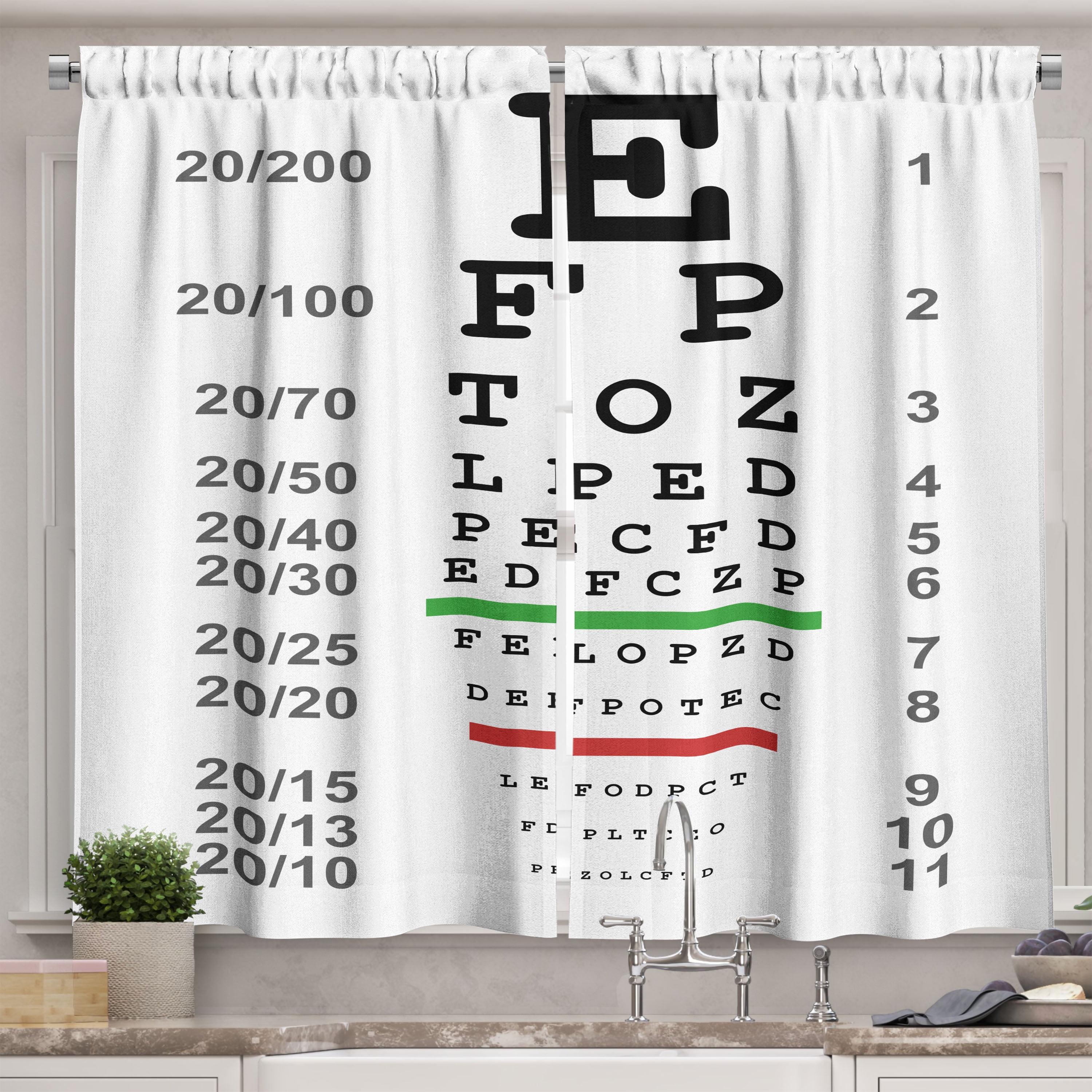 Ambesonne Eye Chart Kitchen Curtains, Eye Control Test Sign, 55"x39 ...