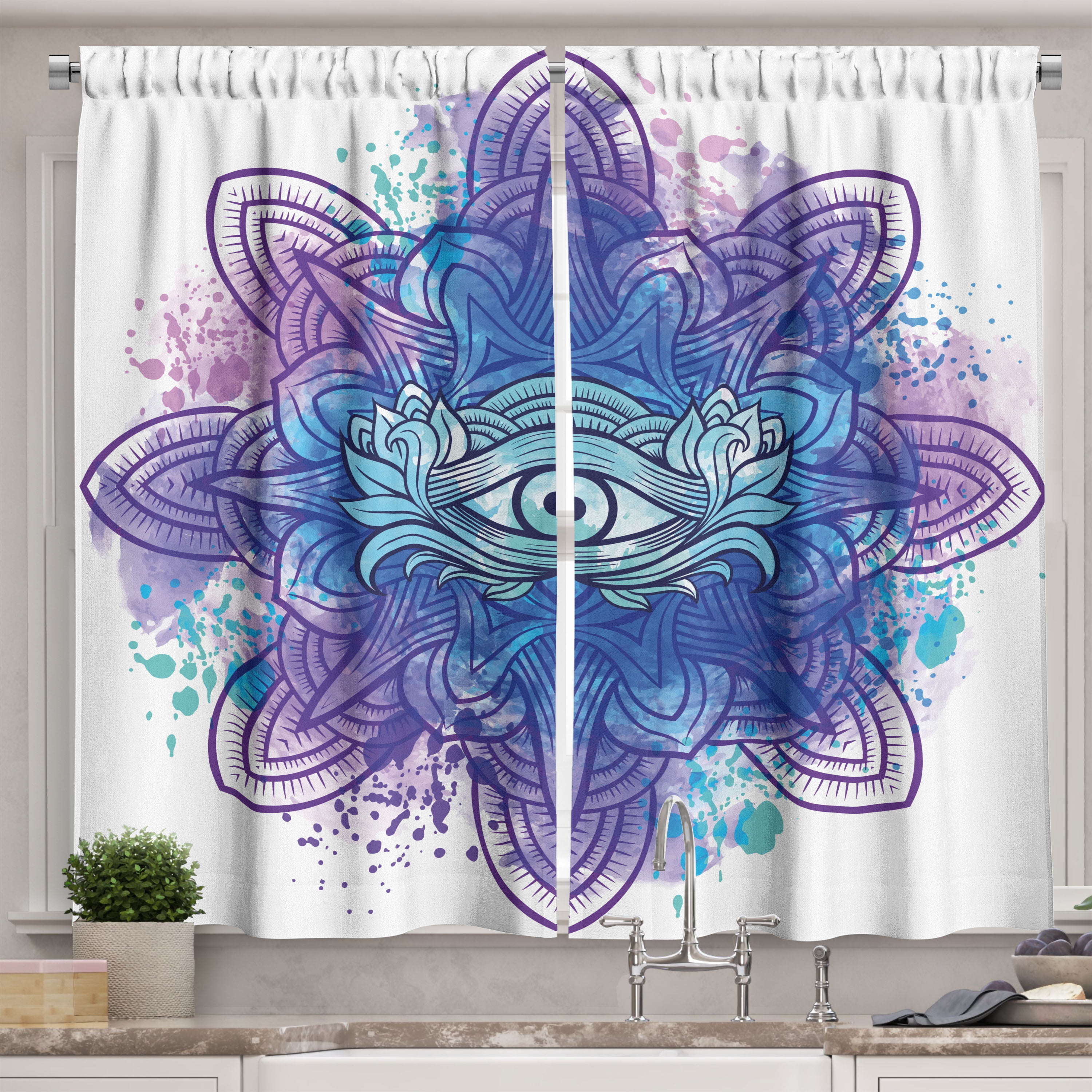 Ambesonne Eye Kitchen Curtains, Third Eye Mandala, 55"x39", Aqua Blue ...