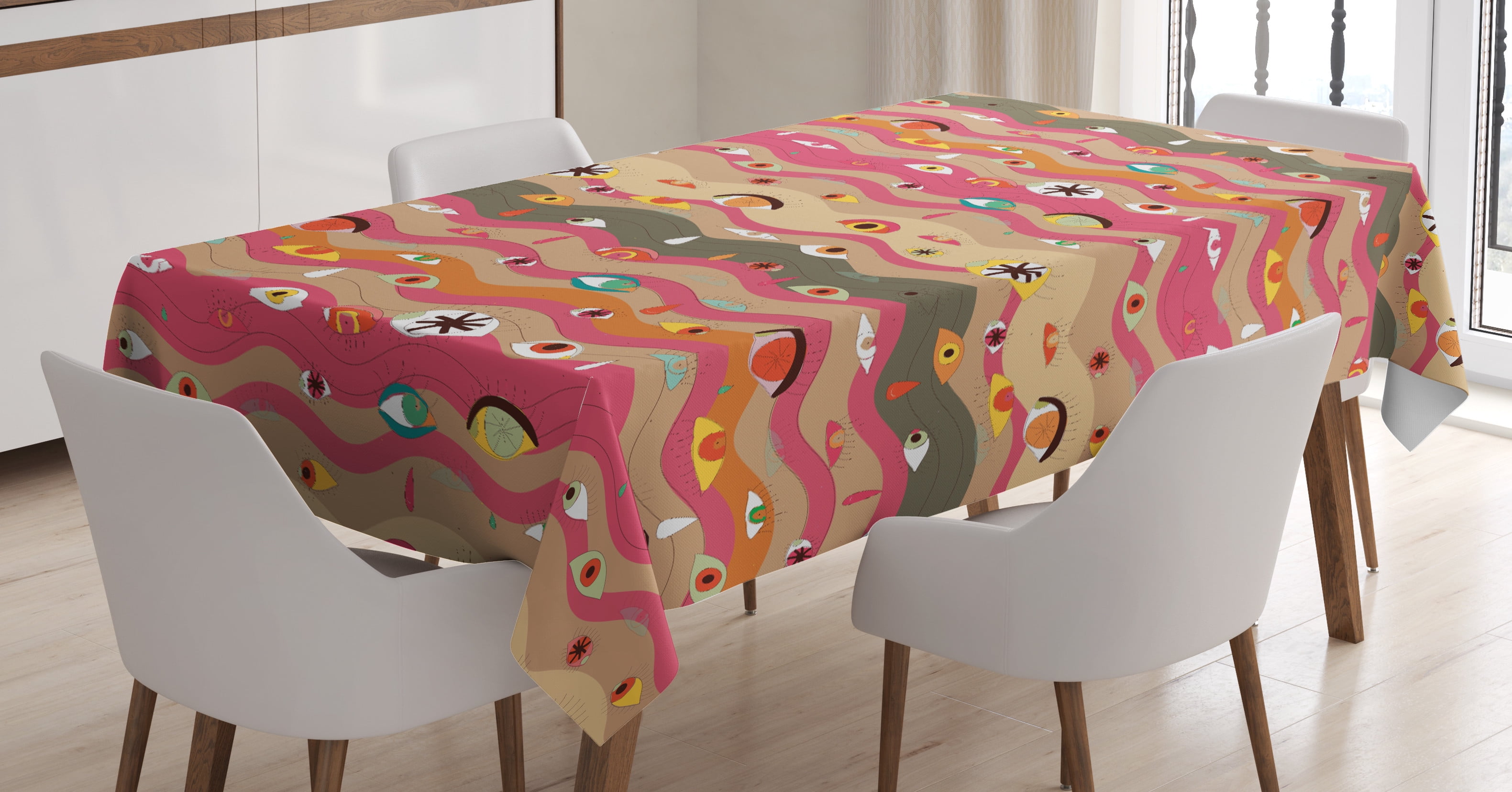 Ambesonne Eye Tablecloth Rectangular Table Cover, Wavy Lines Groovy ...
