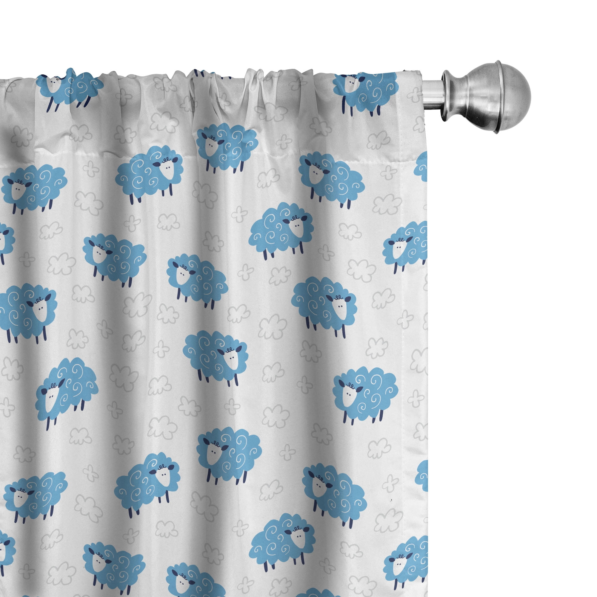 Ambesonne Fairytale Curtains, Cartoon Sheep and Clouds, Pair of 28"x84 ...
