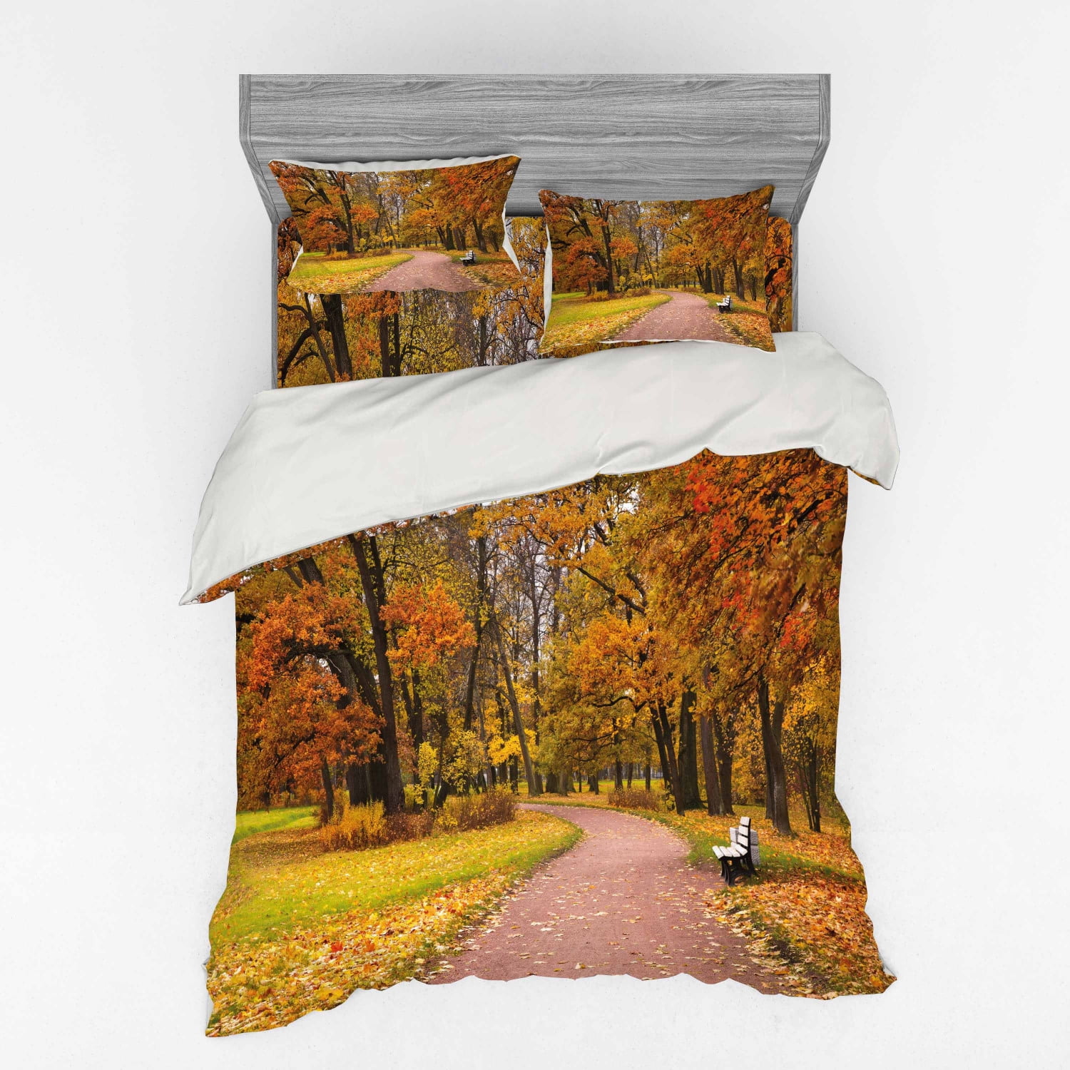 Ambesonne Fall Bedding Set 4 Pcs, Idyllic Rural Park Woods, Queen ...