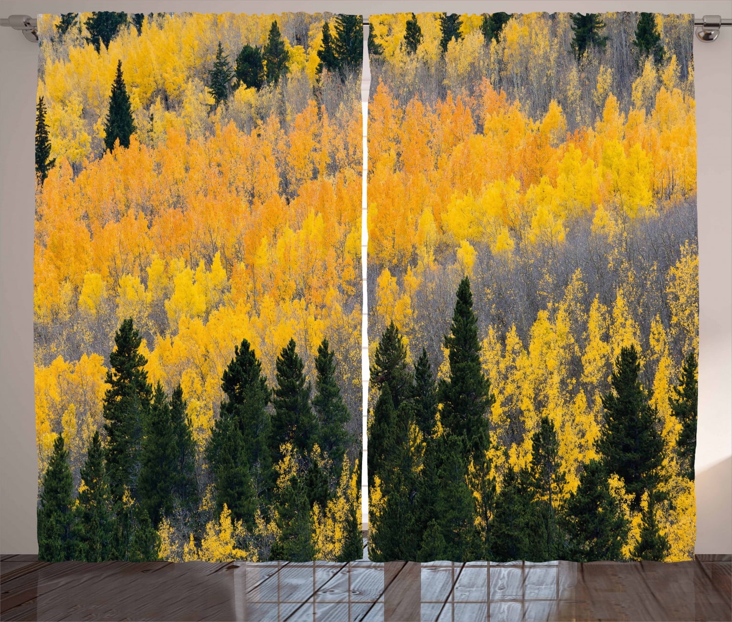 Ambesonne Fall Curtains 2 Panel Set, Colorful Aspen Trees USA, 108" x ...
