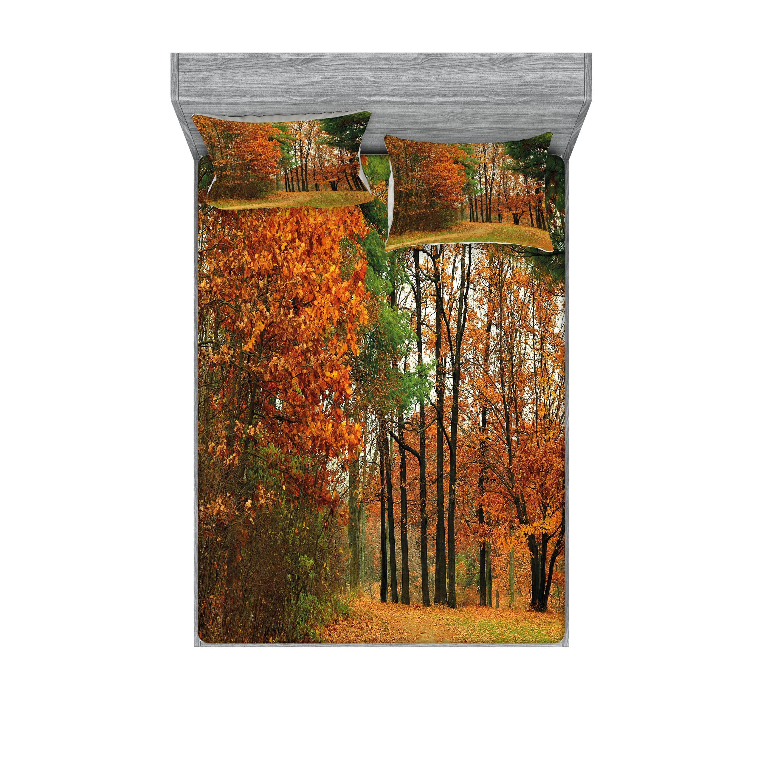 Ambesonne Fall Fitted Sheet & Pillow Sham Set, Cloudy Day in September ...