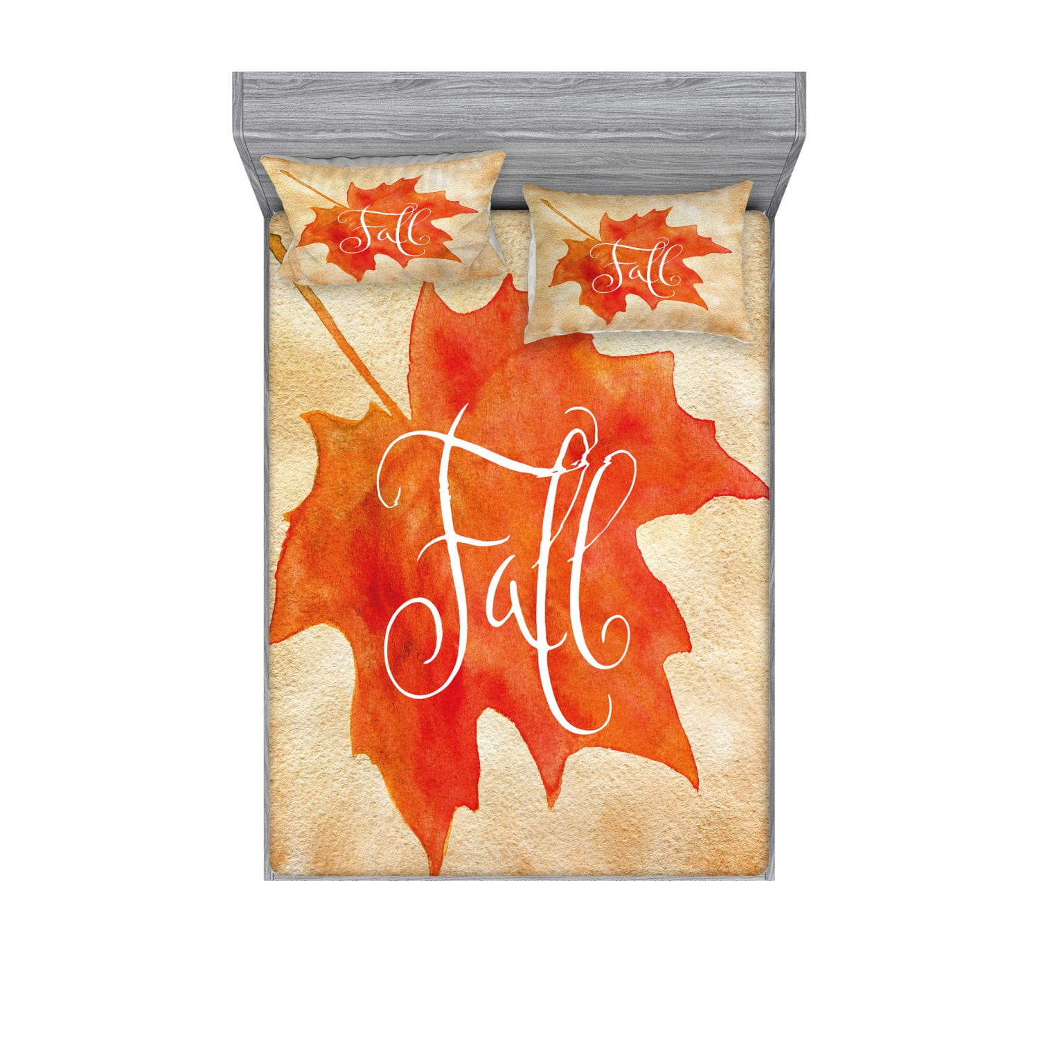 Ambesonne Fall Fitted Sheet & Pillow Sham Set, Maple Leaf Vintage ...