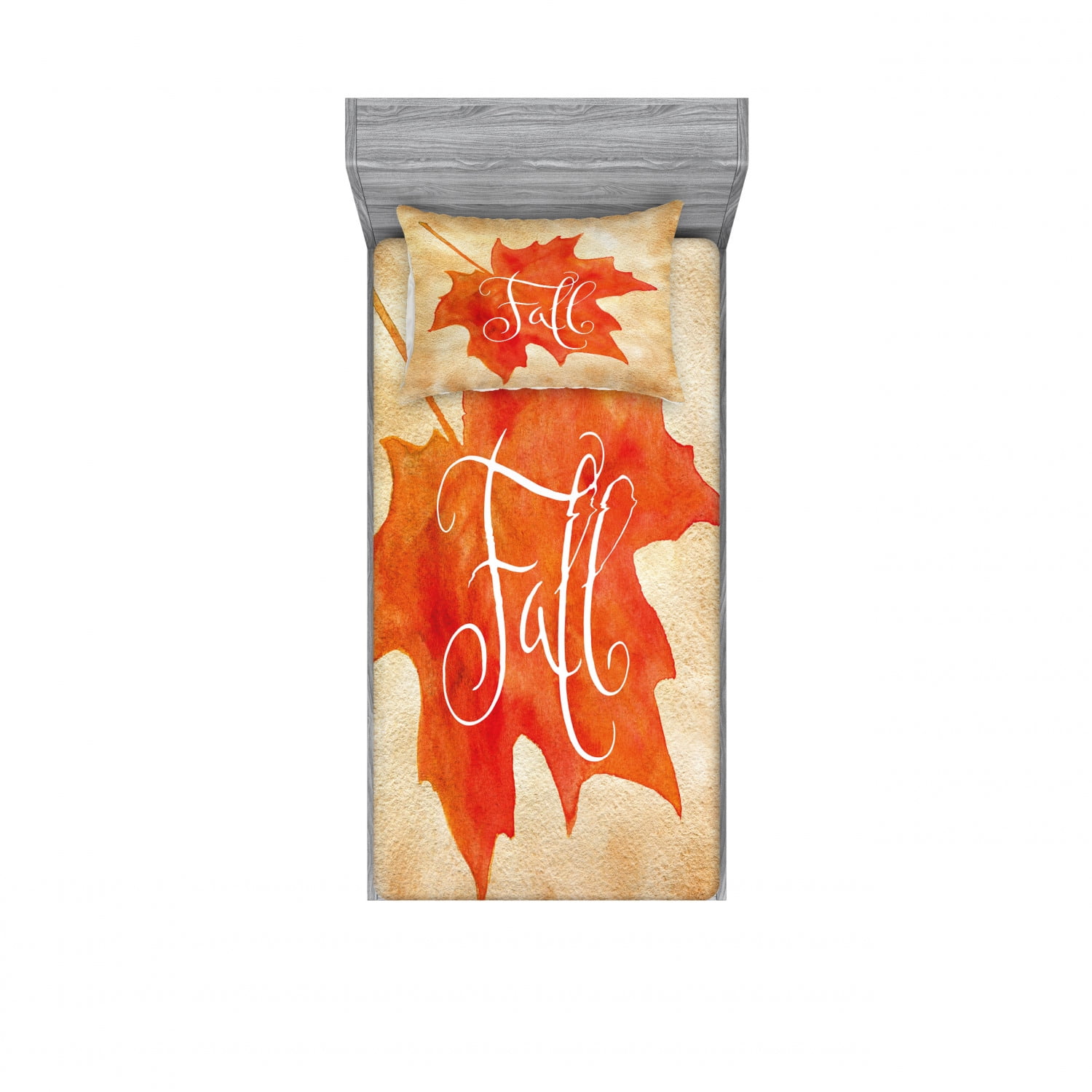 Ambesonne Fall Fitted Sheet & Pillow Sham Set, Maple Leaf Vintage, Twin ...
