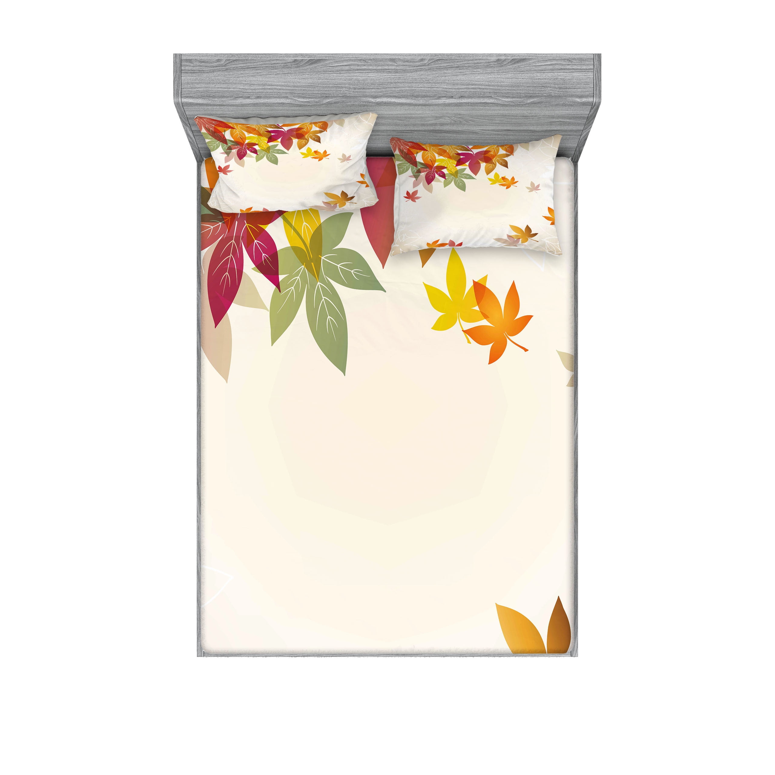 Ambesonne Fall Fitted Sheet & Pillow Sham Set, Maple Leaves Pastel Art ...