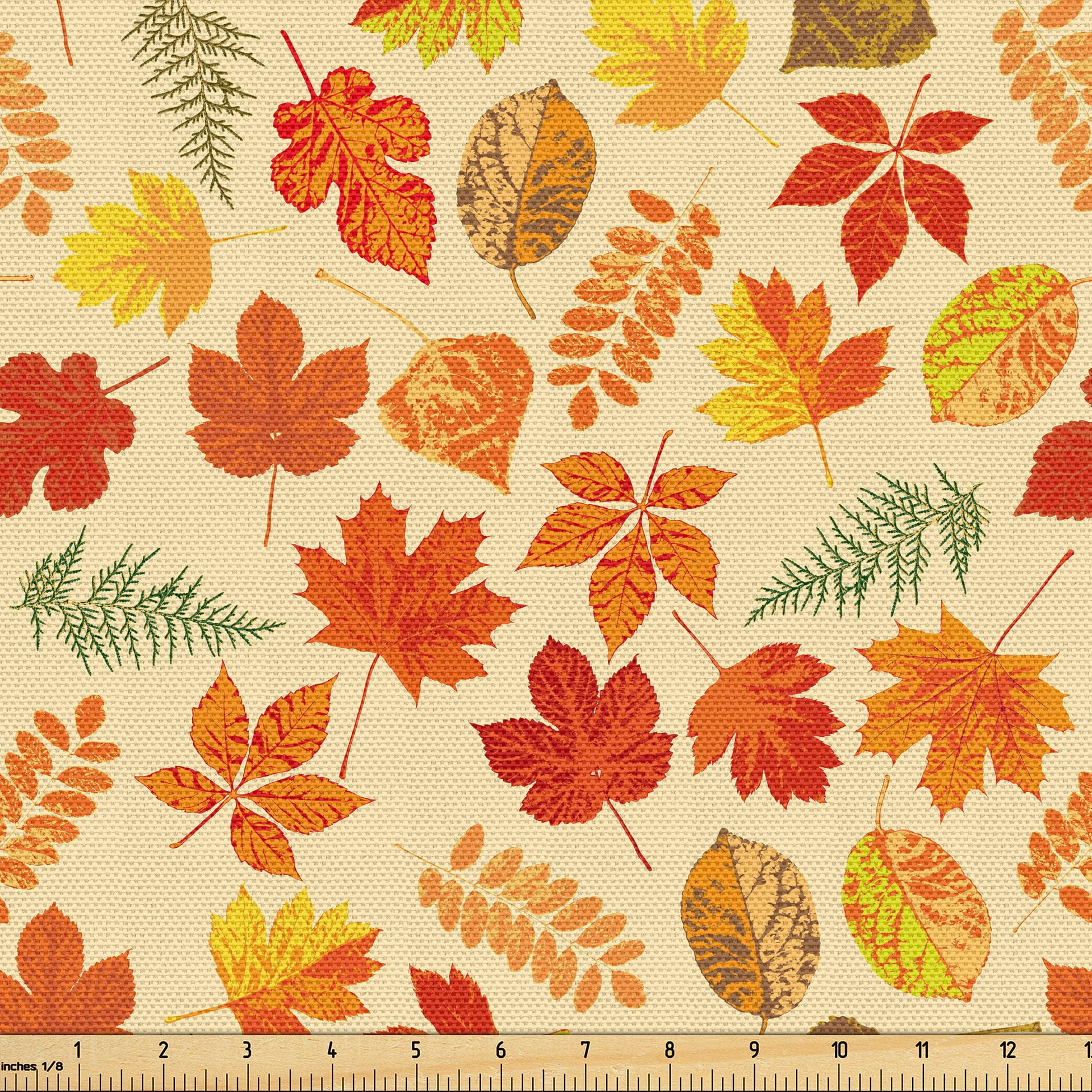 Ambesonne Fall Leaves Fabric by the Yard Upholstery, Varieties of ...