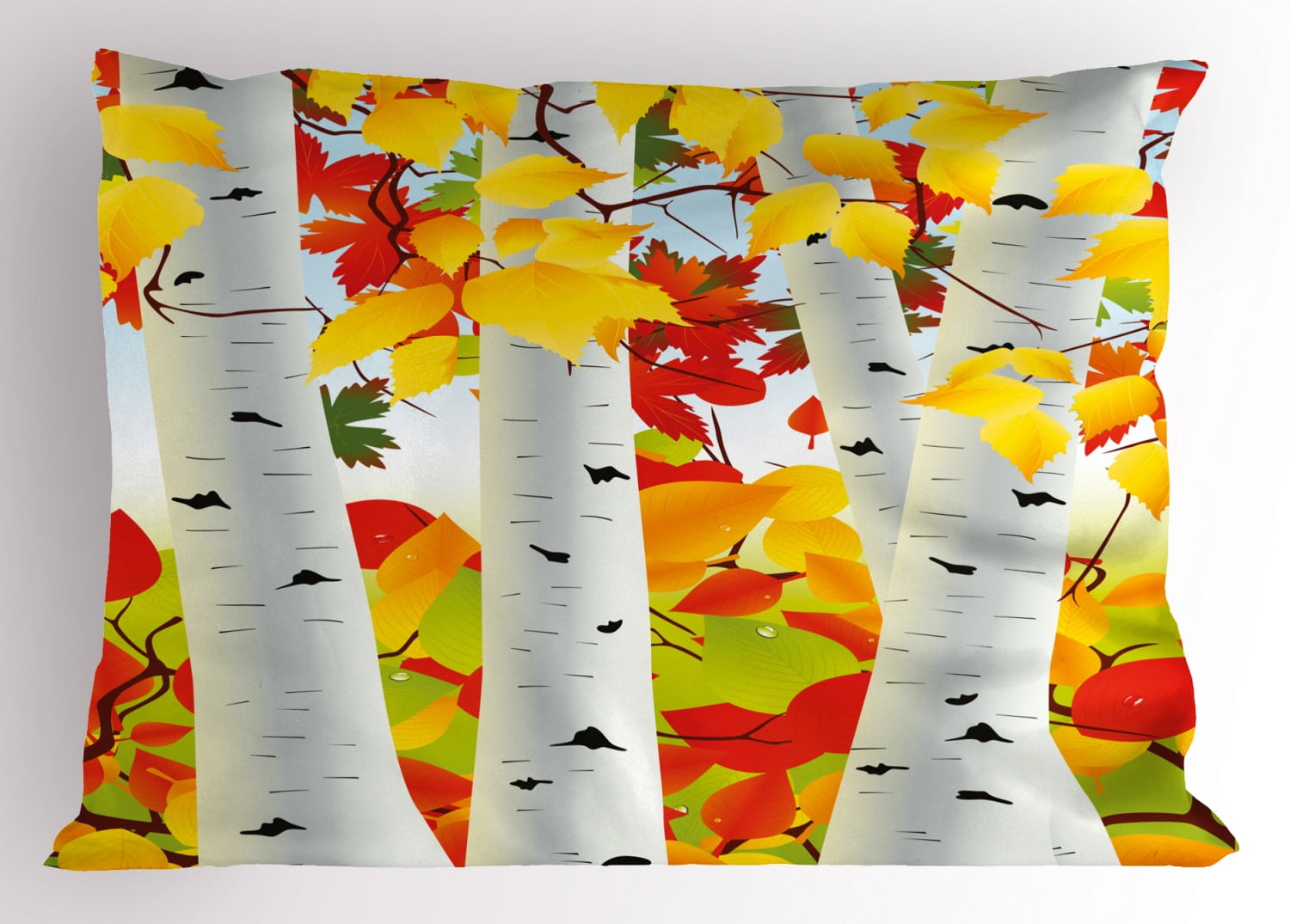 Ambesonne Fall Pillow Sham, Autumn Scene with Leaves, 36" X 20 ...