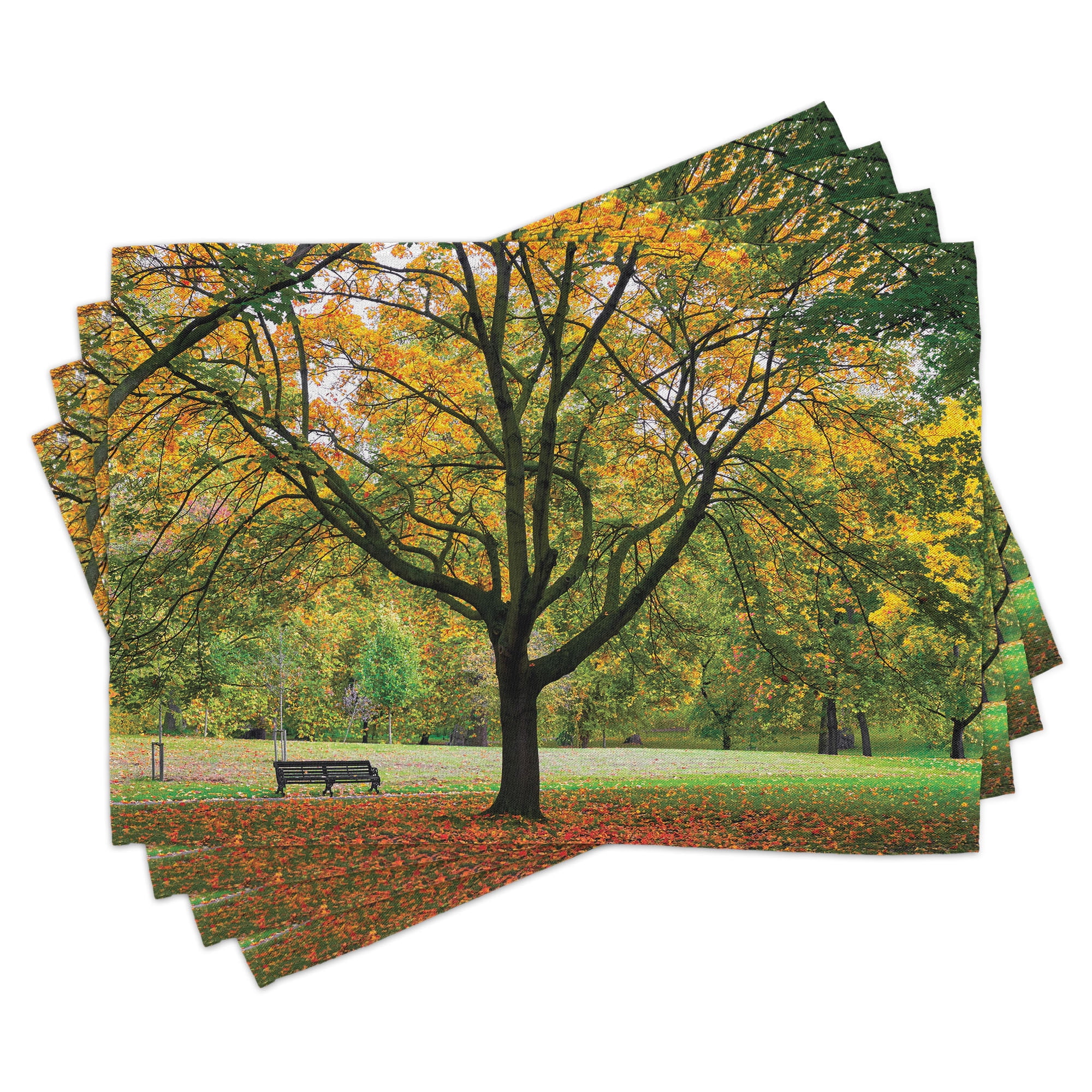 Ambesonne Fall Place Mats Set of 4, Autumn Park Leaves Nature, Standard ...