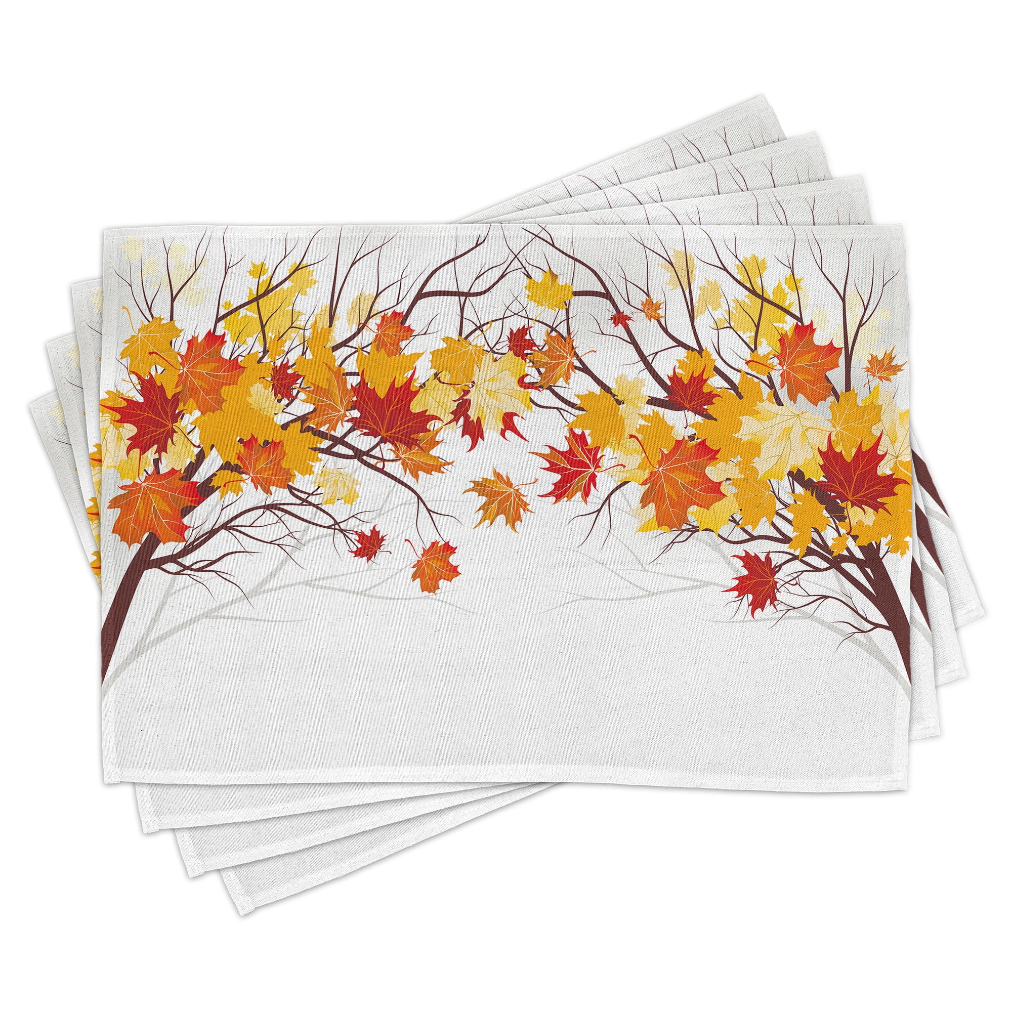 Ambesonne Fall Place Mats Set of 4, Cartoon Maple Autumn Tree, Standard ...