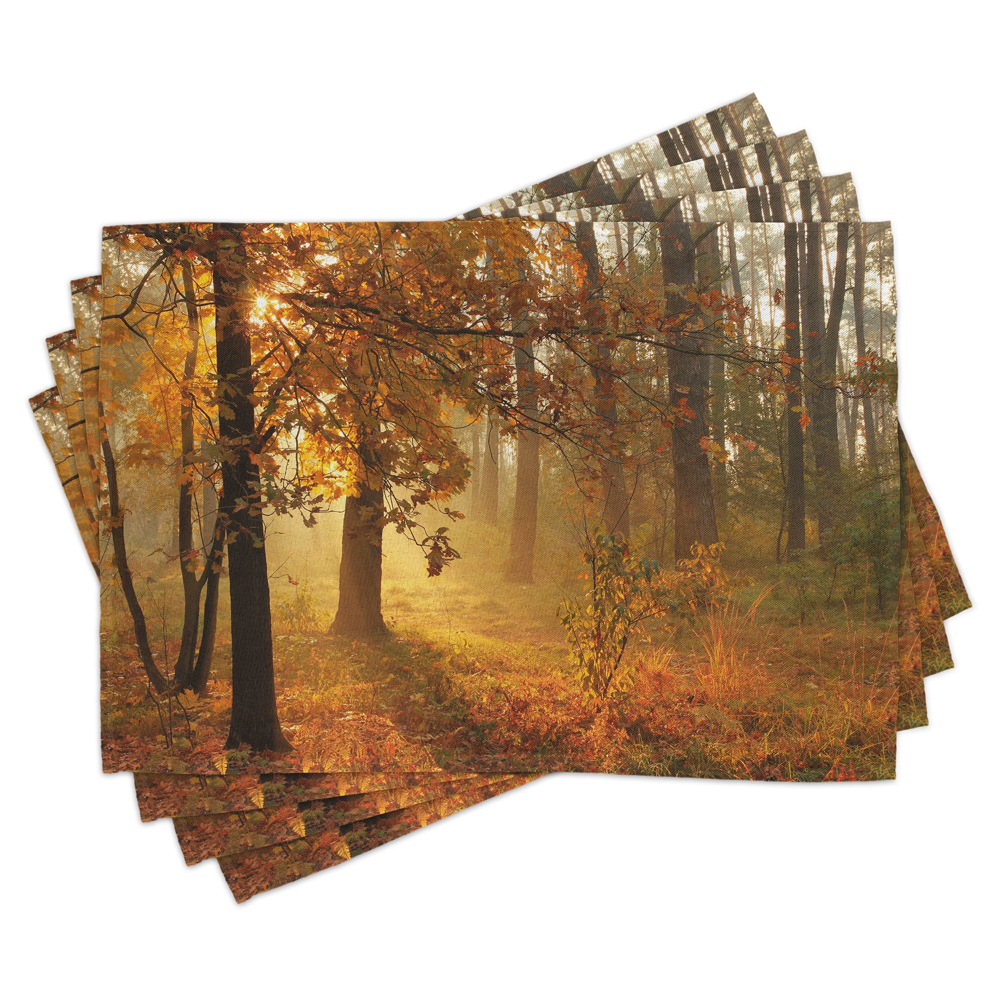 Ambesonne Fall Place Mats Set of 4, Misty Autumnal Forest, Standard ...