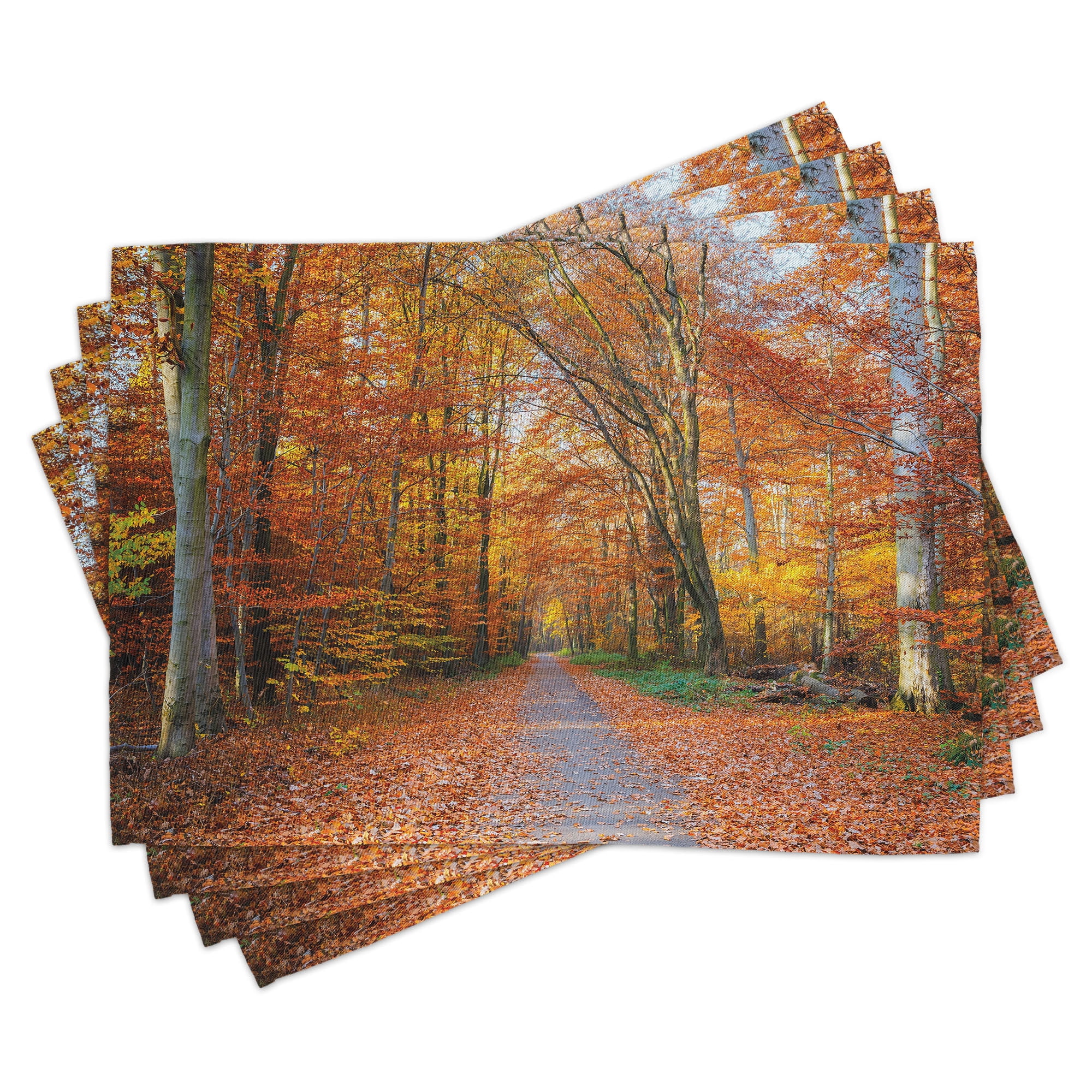 Ambesonne Fall Place Mats Set of 4, Vibrant Trees Pathway, Standard ...