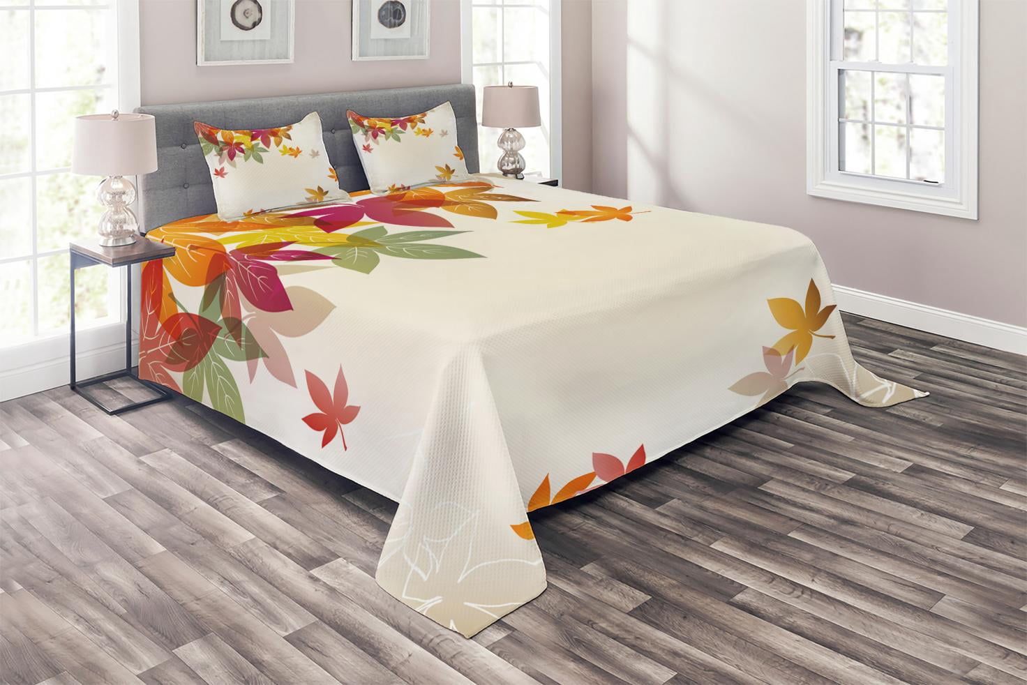 Ambesonne Fall Quilted Coverlet 3 Pcs, Maple Leaves Pastel Art, King Size, Multicolor - Walmart ...