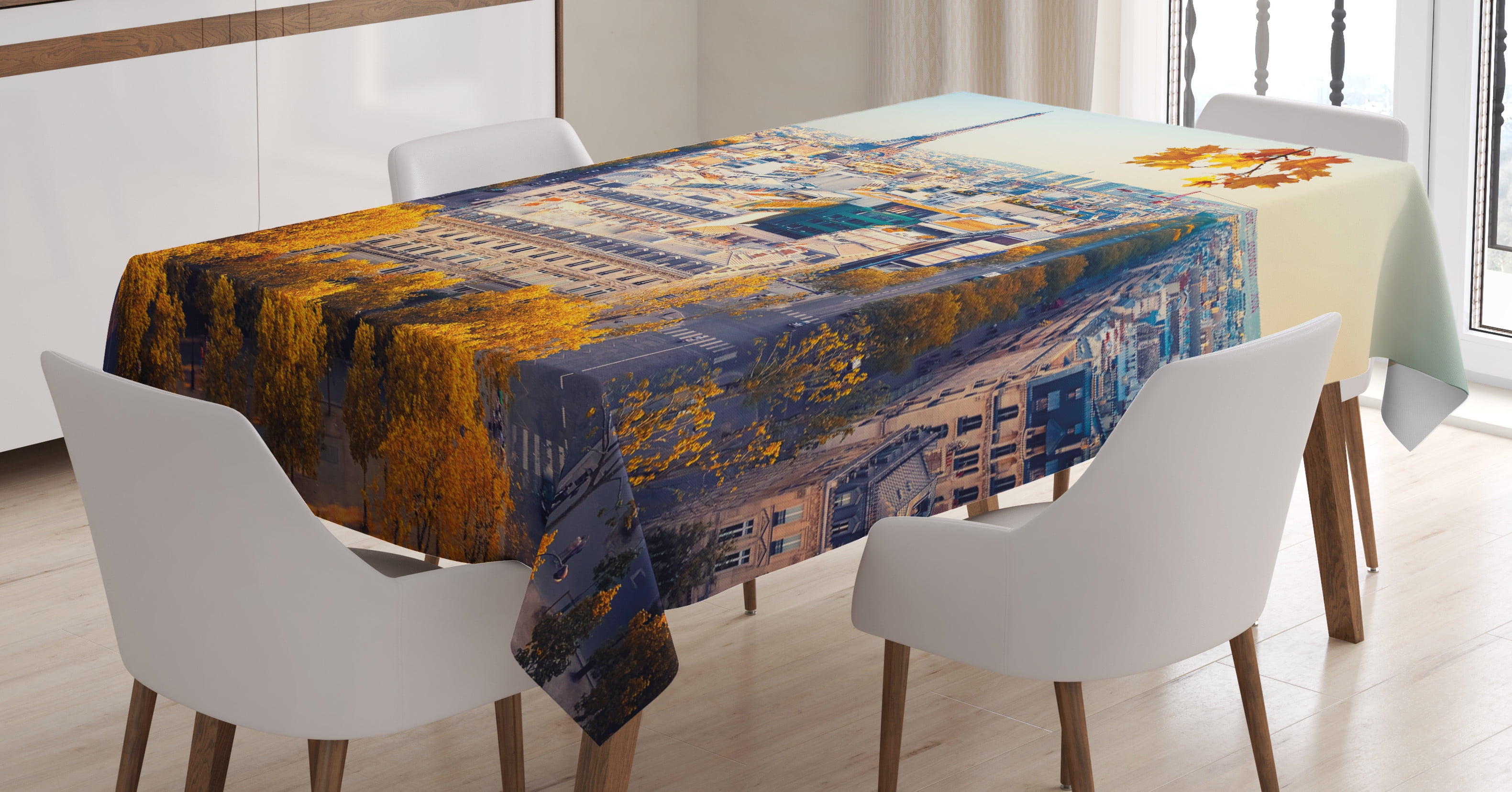 Ambesonne Fall Tablecloth Rectangular Table Cover, Aerial View Eiffel ...