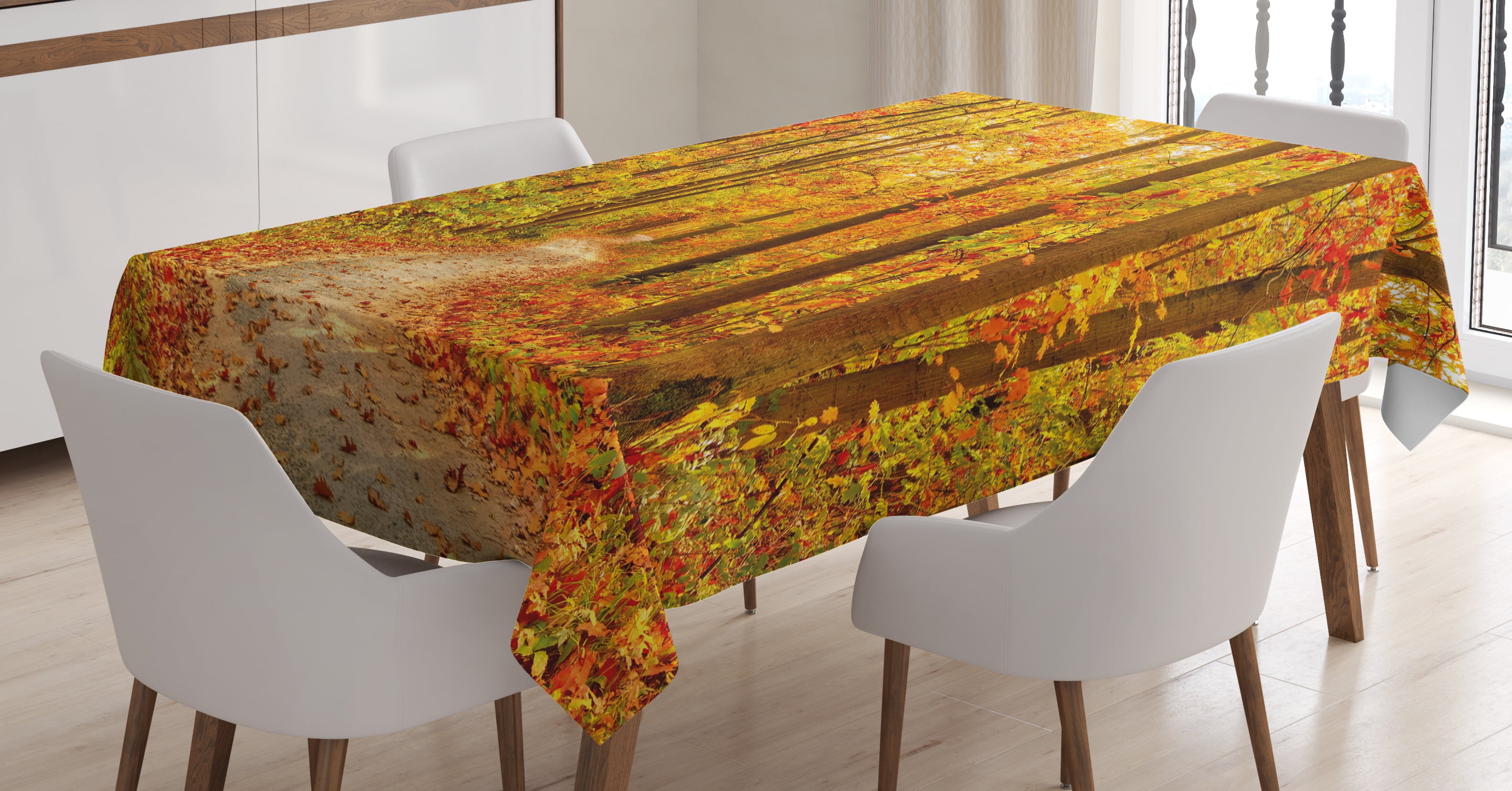 Ambesonne Fall Tablecloth Rectangular Table Cover, Pathway in the ...