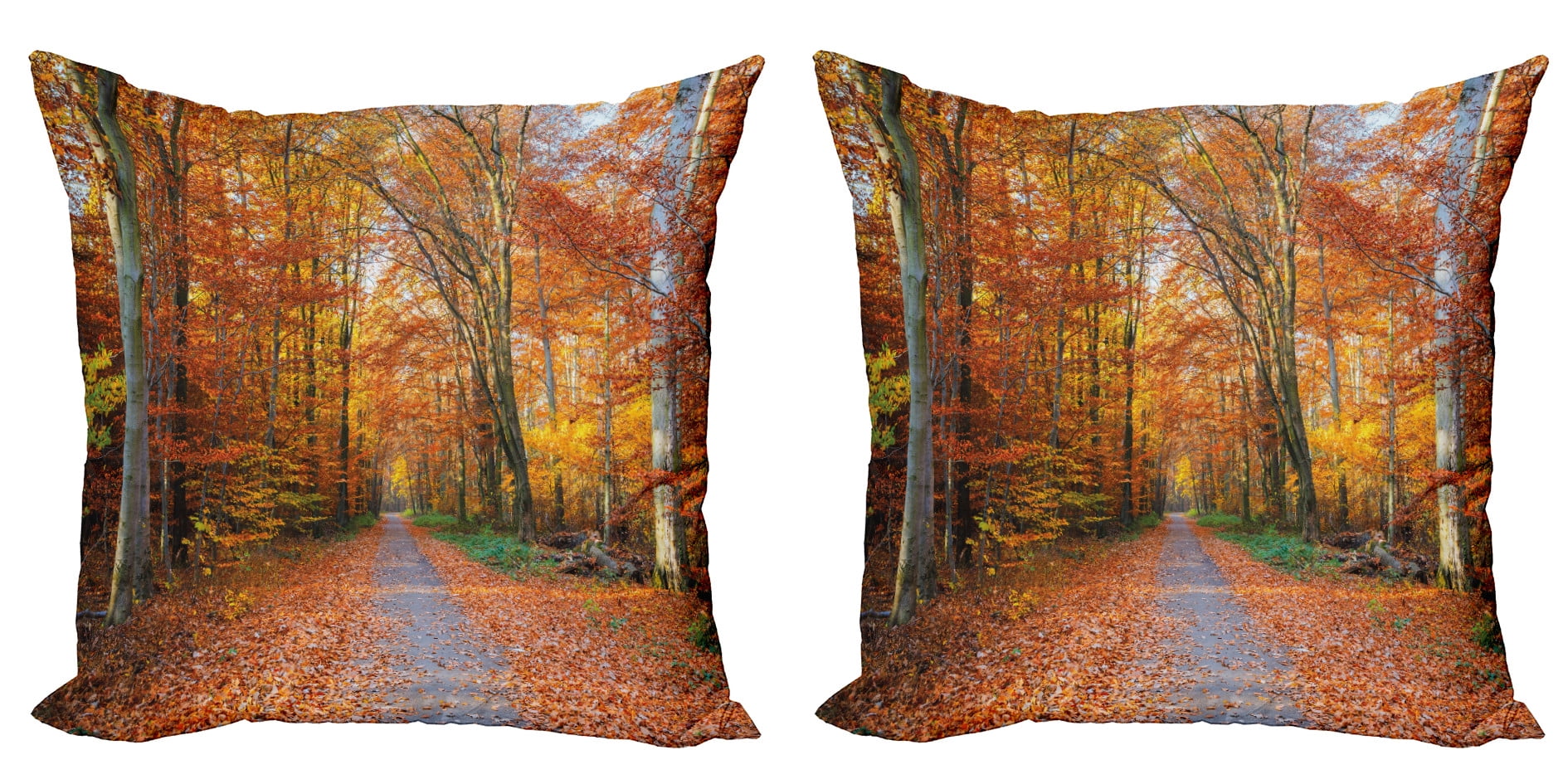 Ambesonne Fall Throw Pillow Cover 2 Pack, Vibrant Trees Pathway, 16 ...
