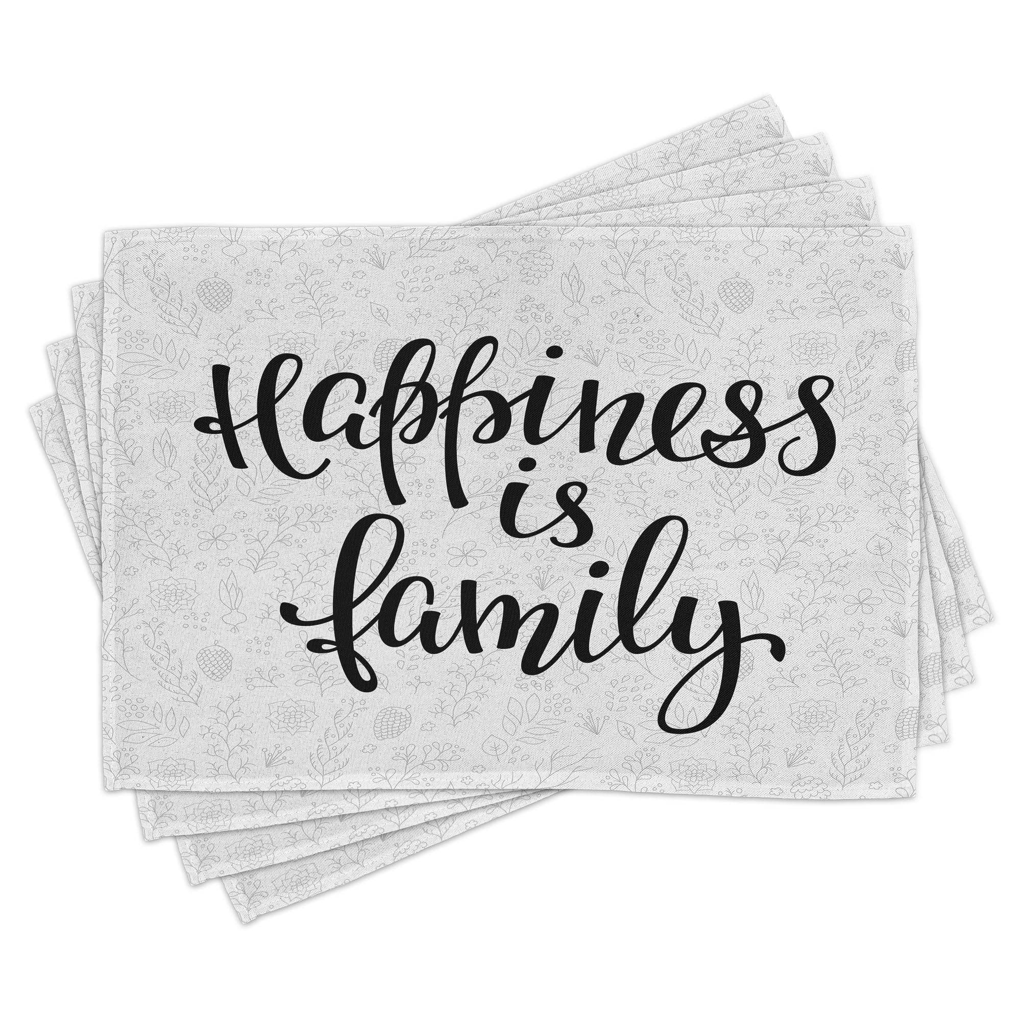 Ambesonne Family Place Mats Set of 4, Happiness Phrase, Standard Size ...