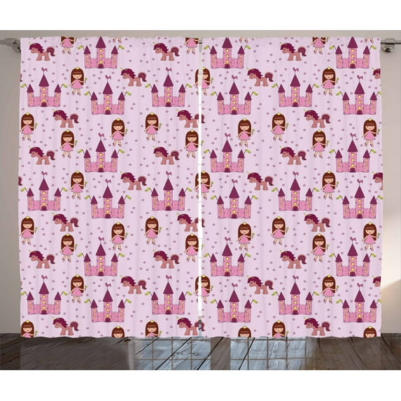 Ambesonne Fantasy Curtains 2 Panel Set, Cartoon with Castle Stars, 108 ...