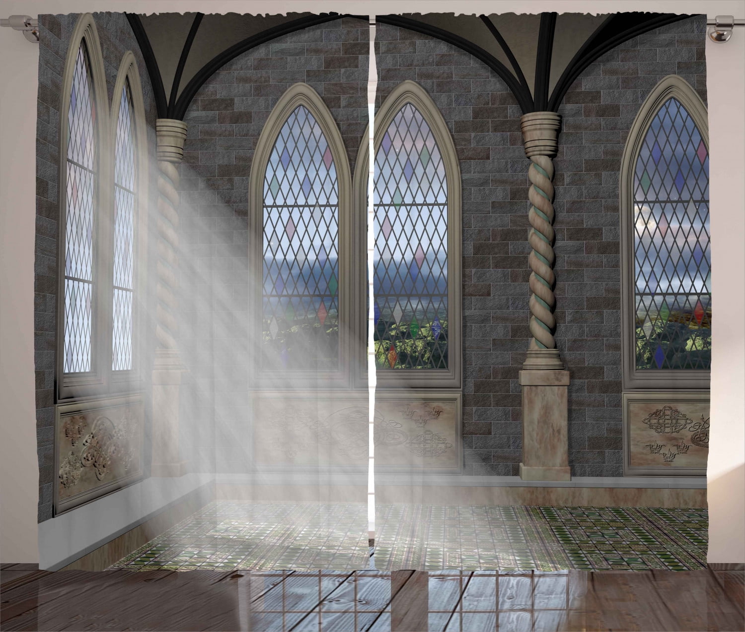 Ambesonne Fantasy Curtains 2 Panel Set, Crepuscular Rays Palace, 108" x ...