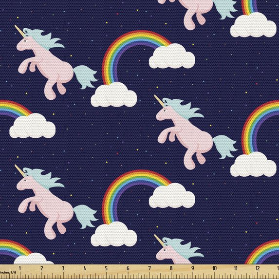 Ambesonne Fantasy Fabric by the Yard Upholstery, Unicorn Rainbow ...