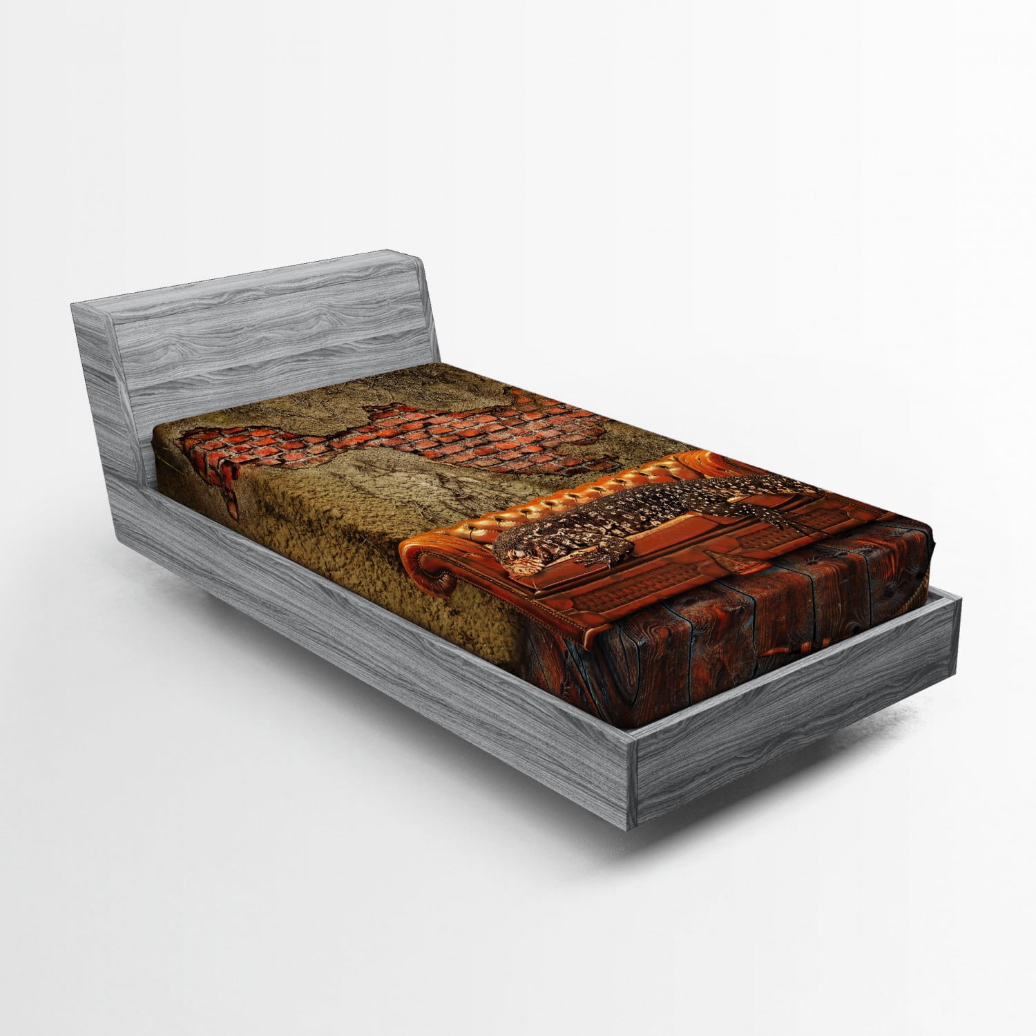 Ambesonne Fantasy Fitted Sheet, Grunge Brick Wall, Twin Size, Vermilion ...